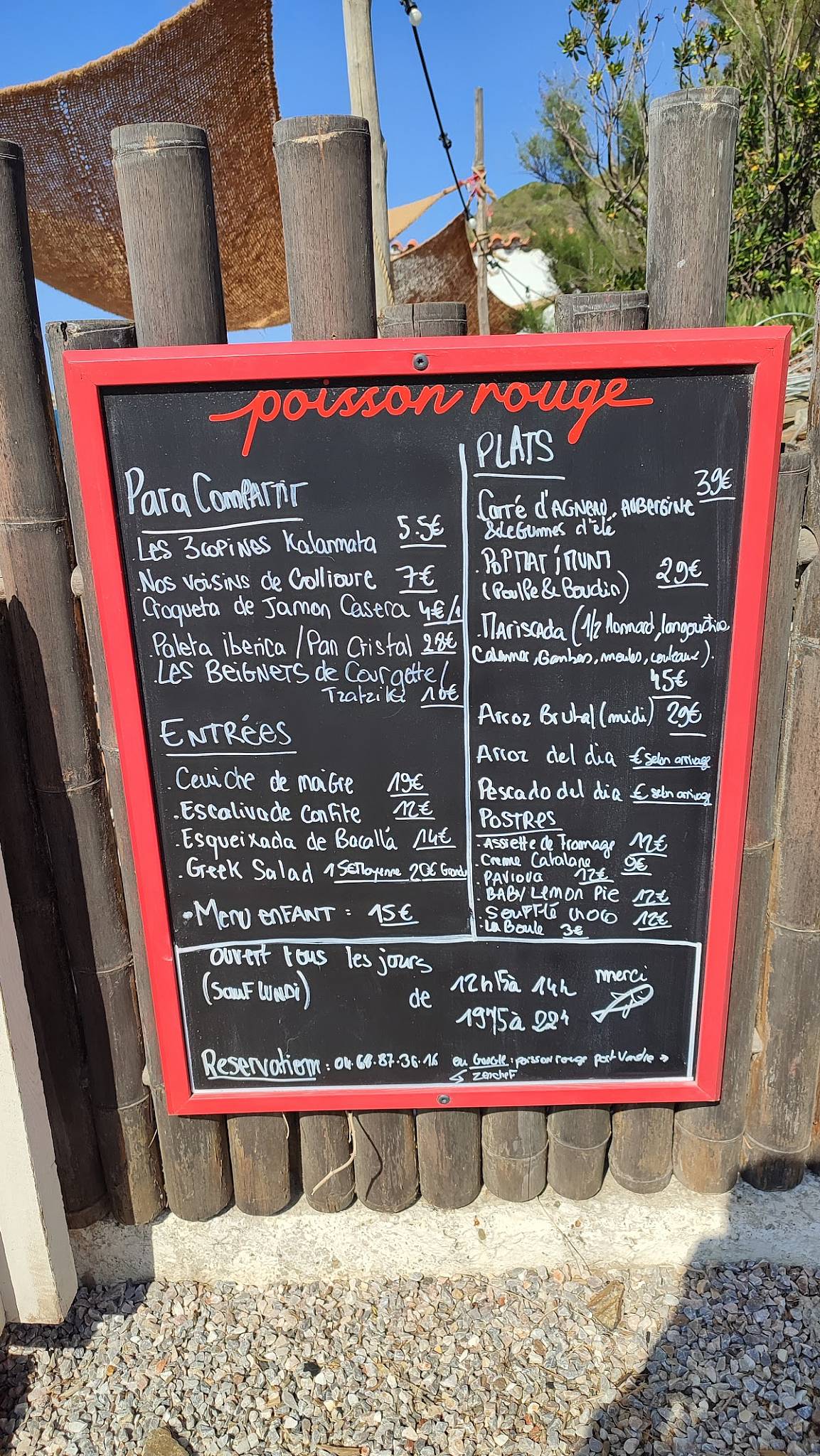 Carta del restaurante Le Poisson Rouge, Port-Vendres