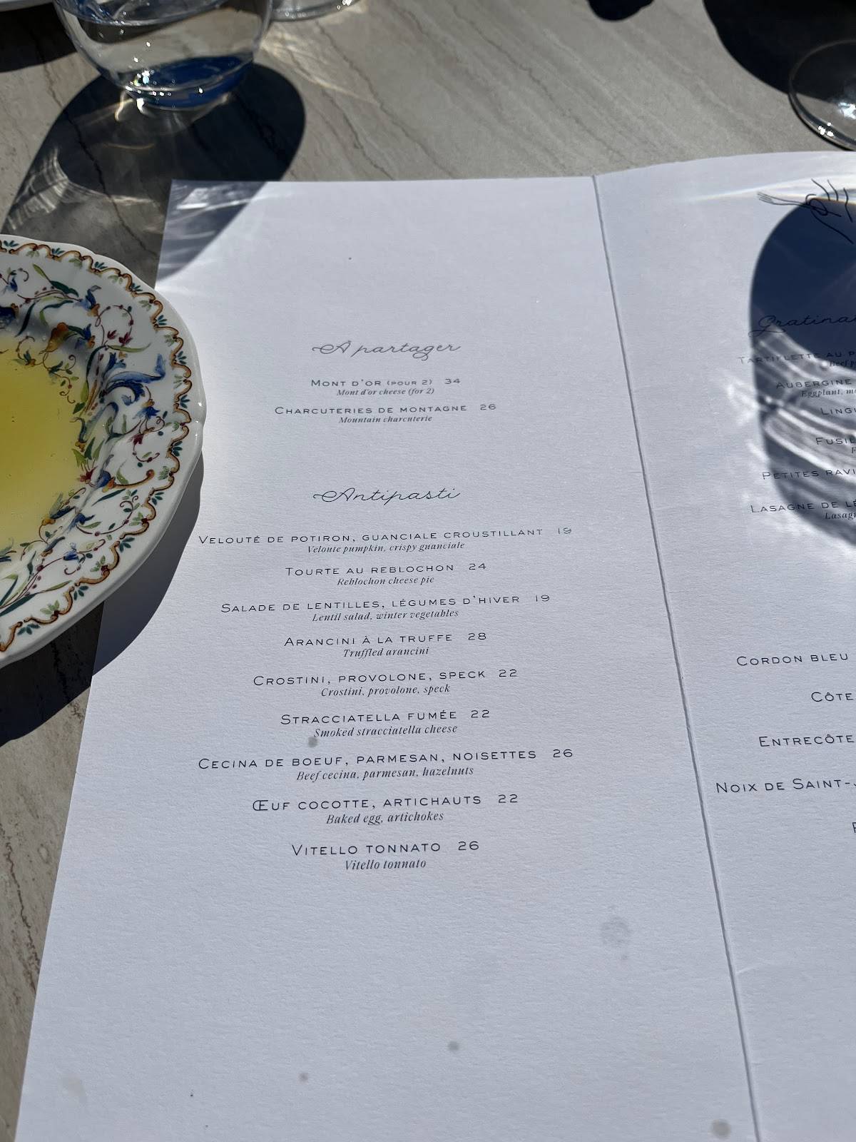 Menu at Le Refuge restaurant, Val-d'Isère, Le Refuge de Solaise
