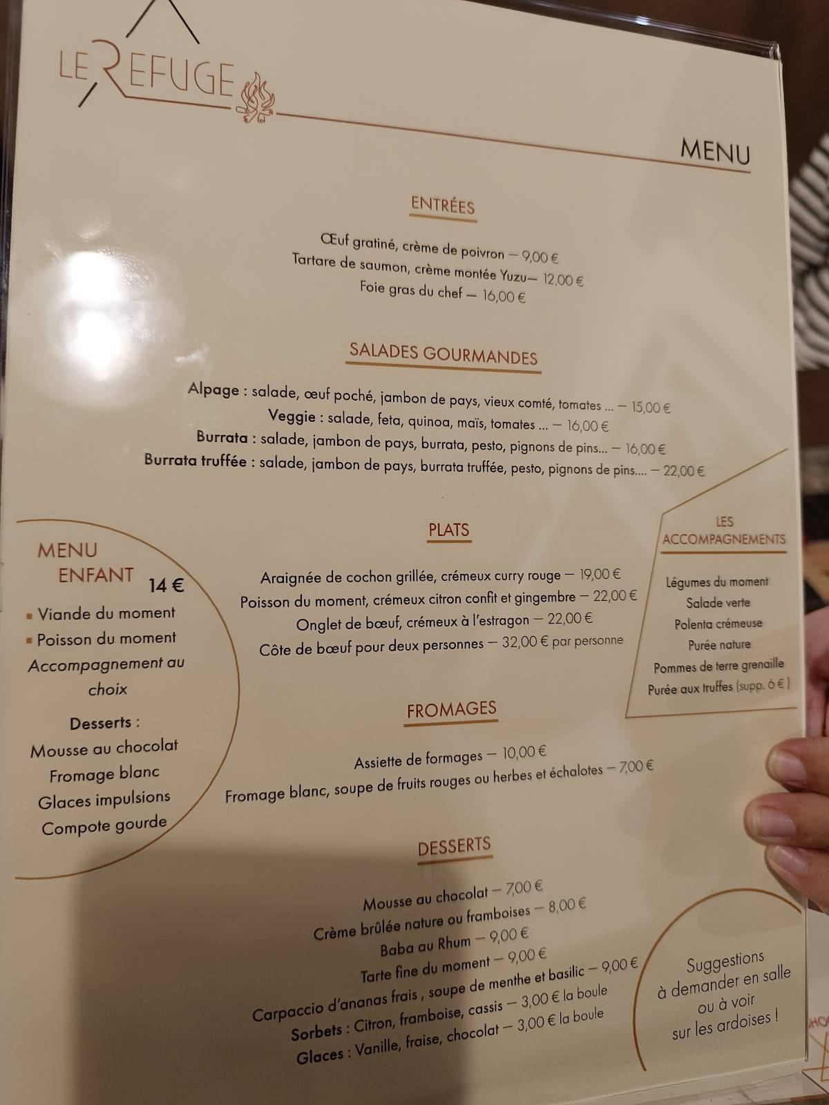 Menu au Le Refuge restaurant, Semur-en-Auxois