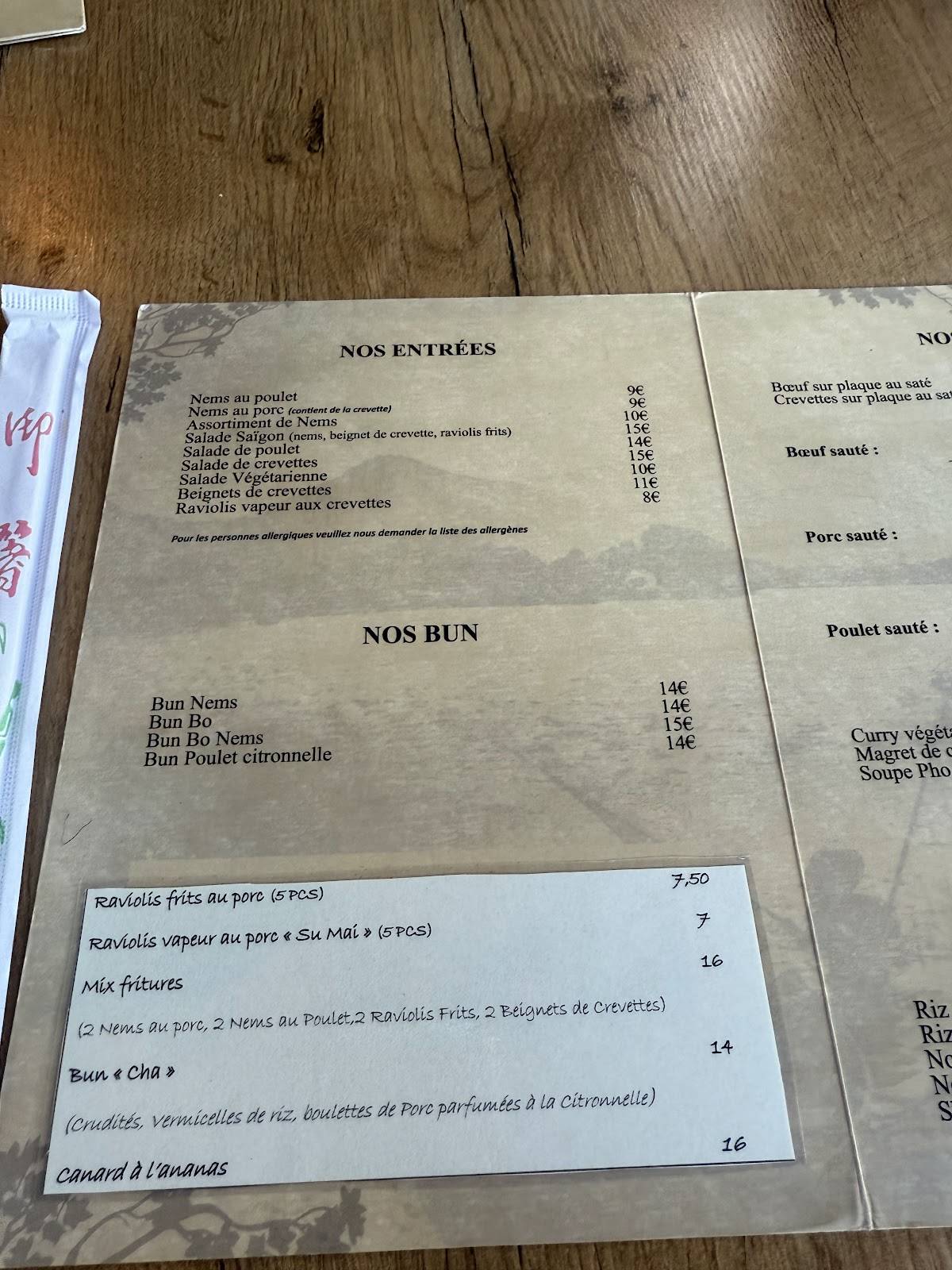 Menu au Le Saïgon restaurant, Bastia