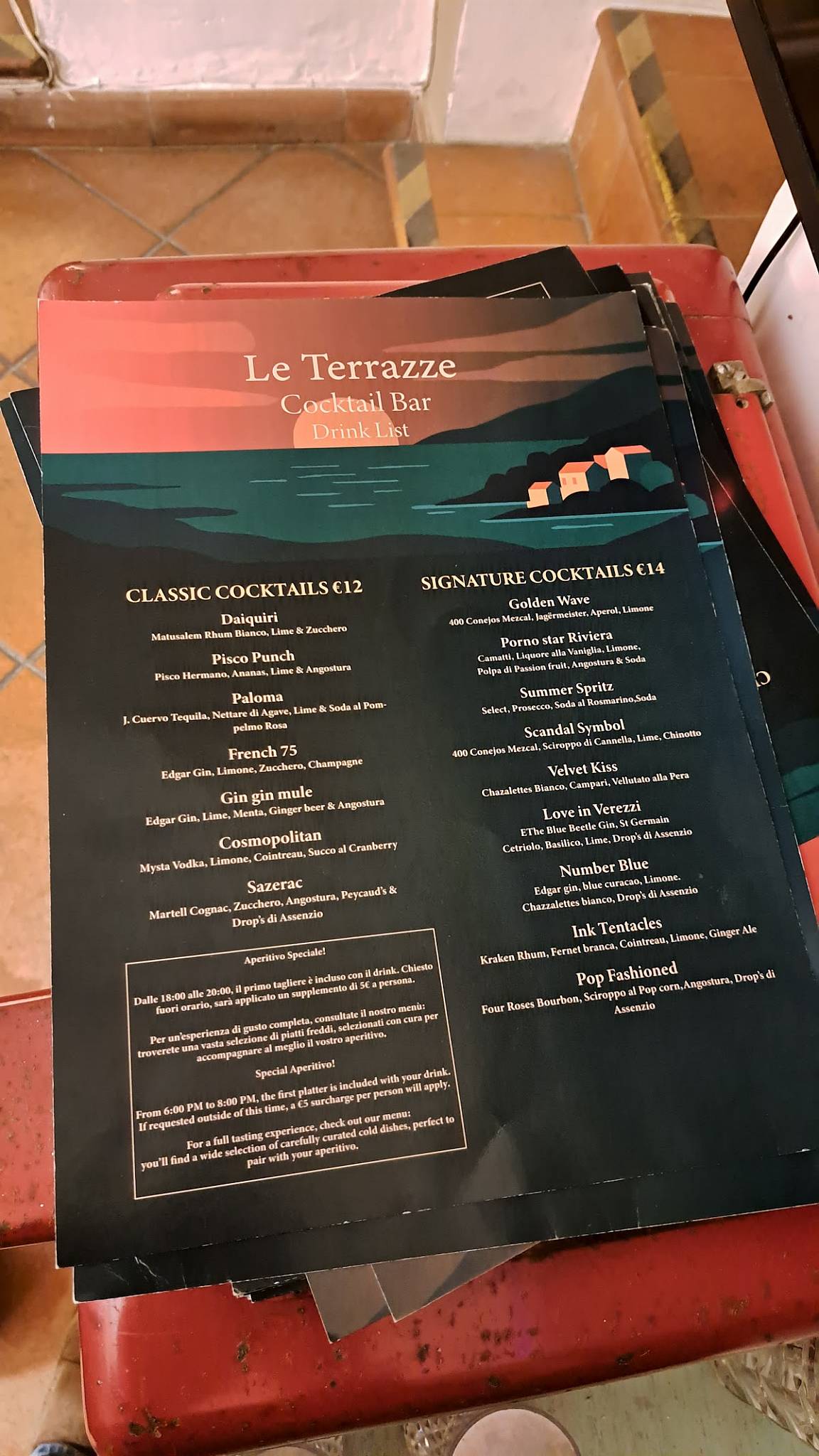 Carta del pub y bar Le Terrazze, Verezzi