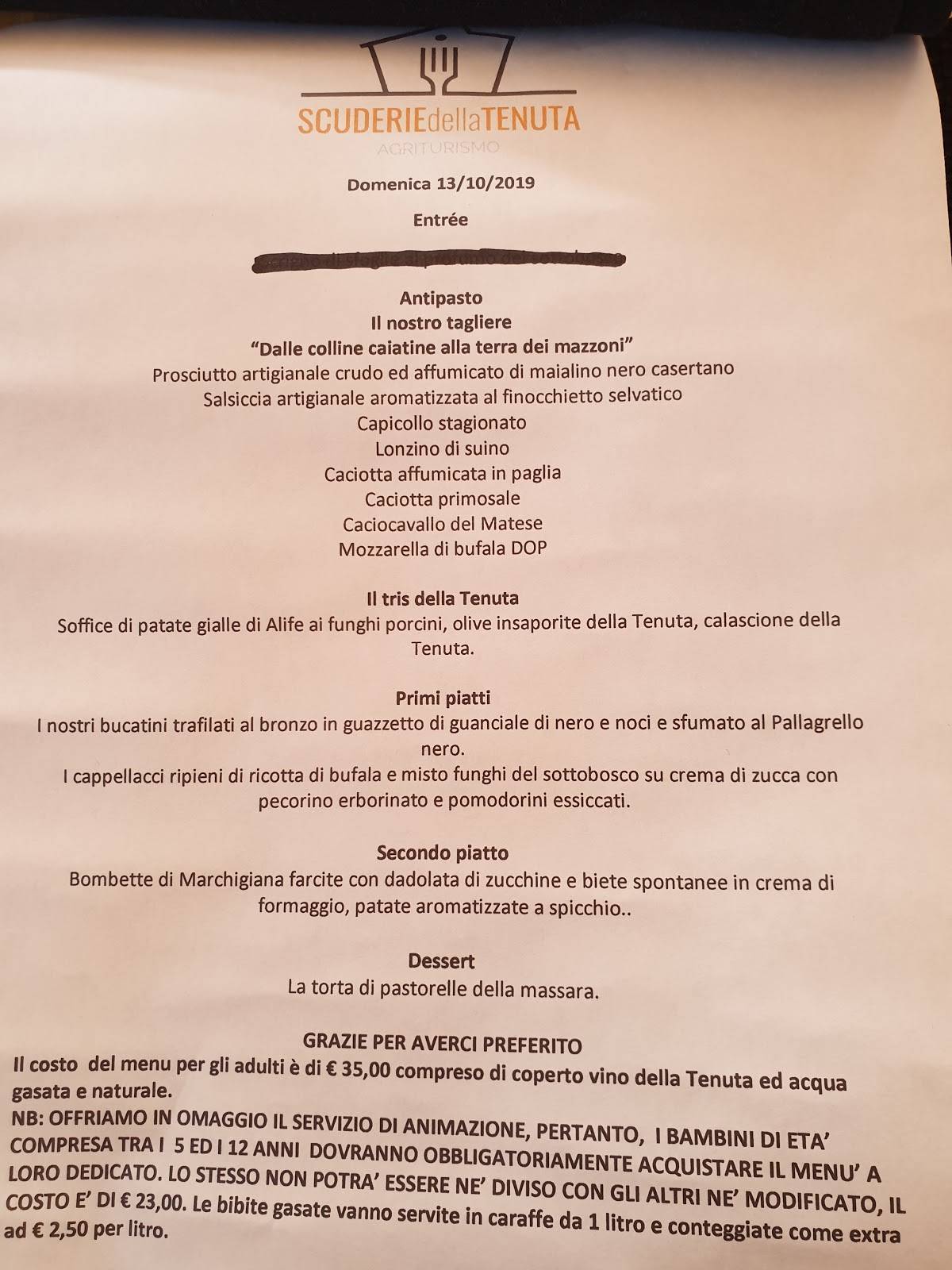 Speisekarte von Le scuderie della tenuta restaurant, Italien