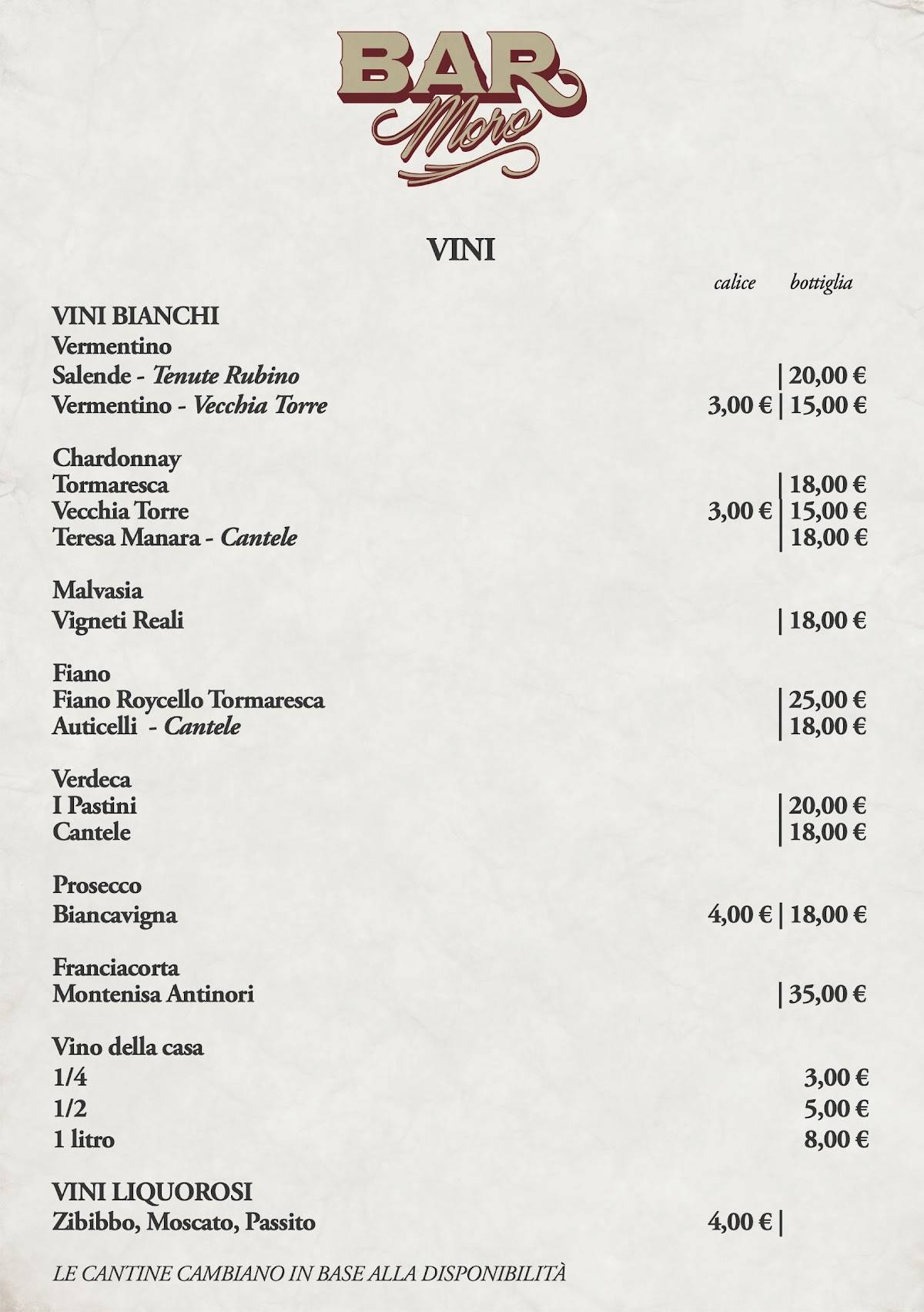 Menu da Bar Moro Obelisco - Vineria con cucina tipica leccese, Lecce