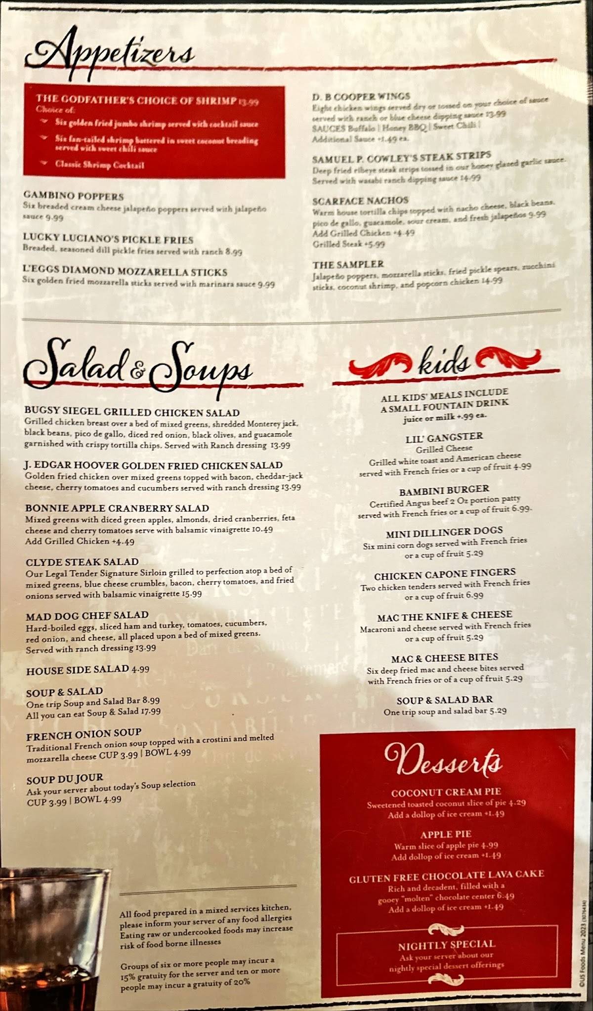 Menu at Legal Tender Restaurant, Evanston