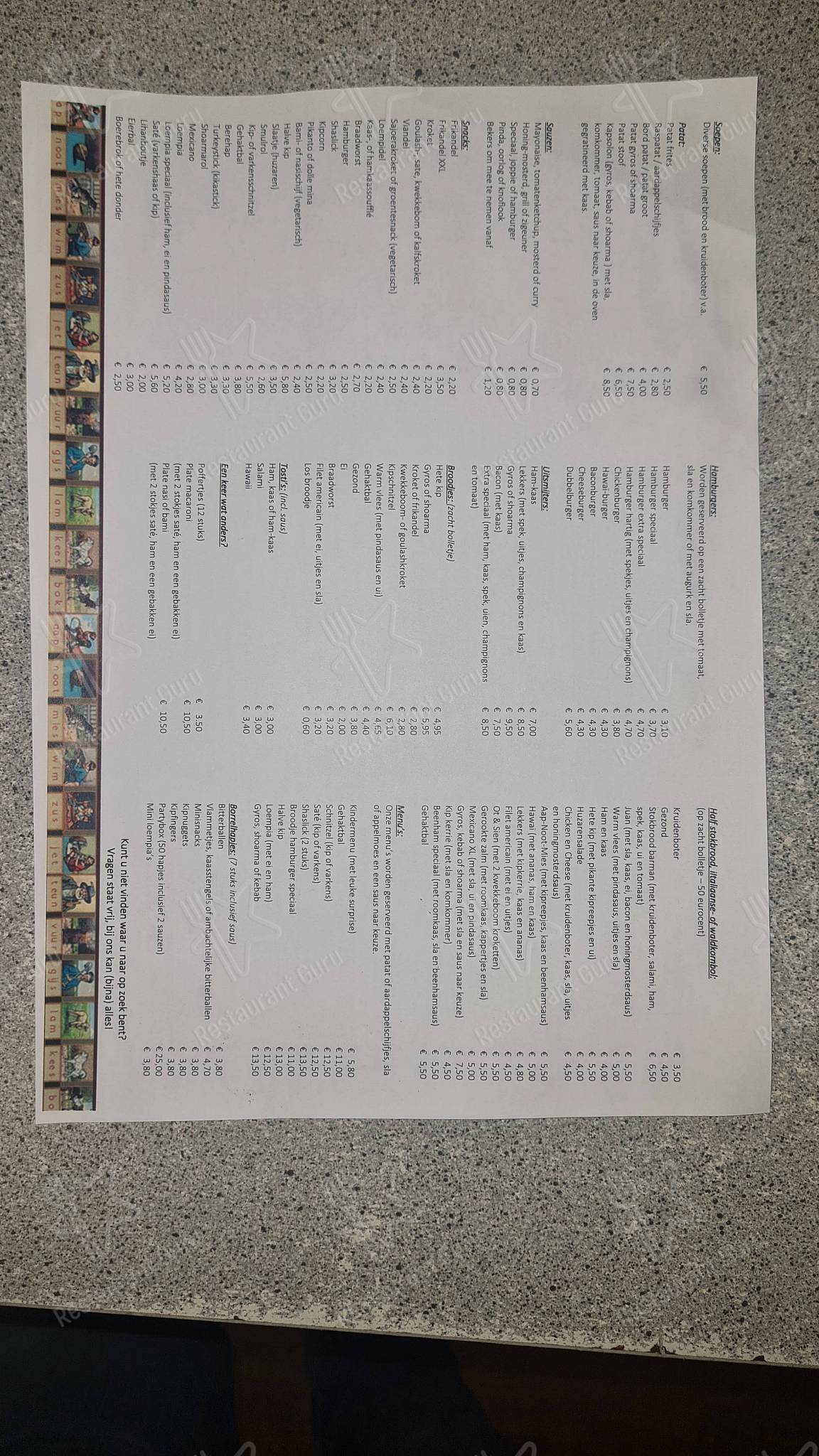 Menu at Lekkers Ite & Drinke, Stiens