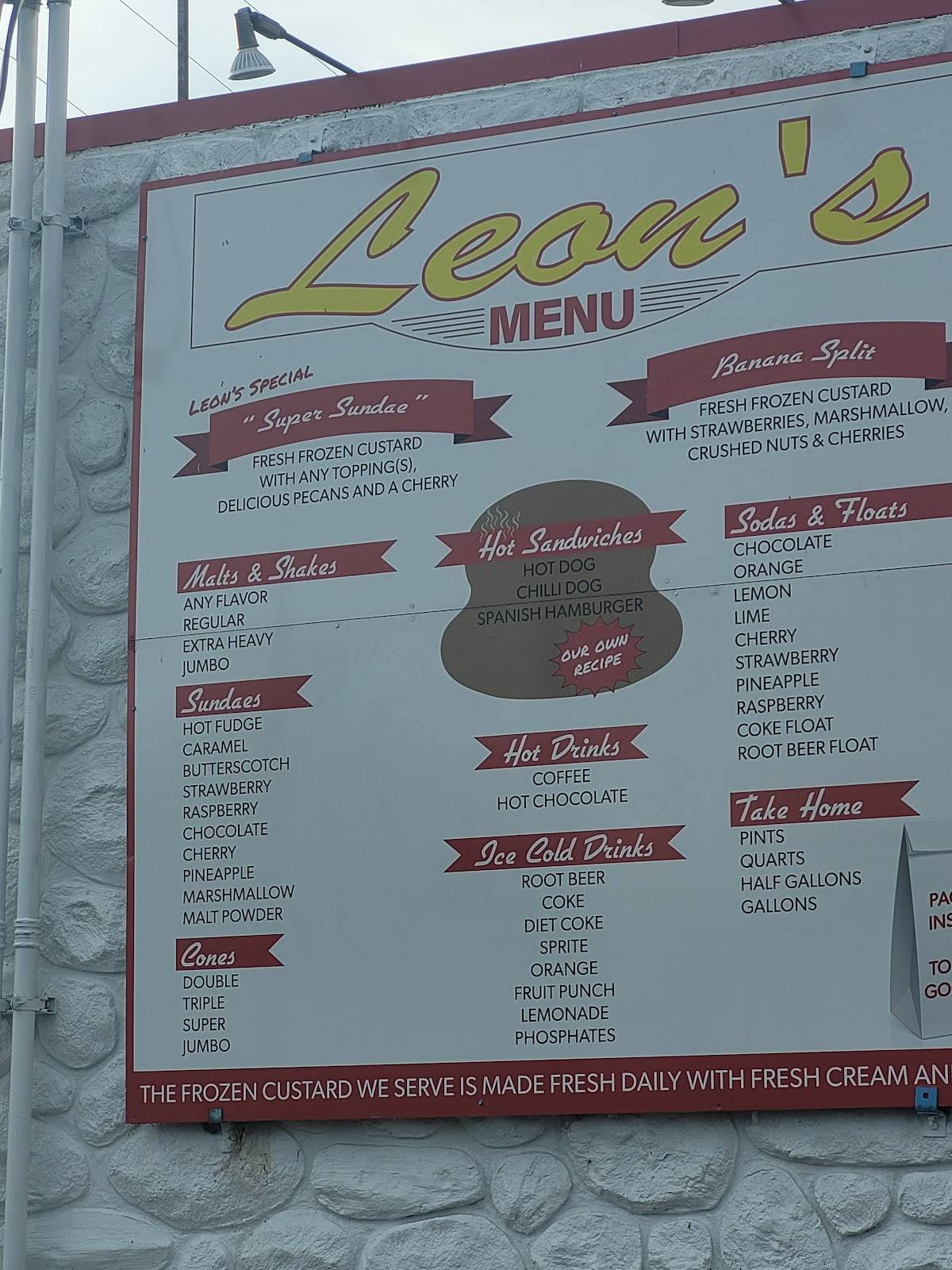 Menu at Leon's Frozen Custard desserts, Milwaukee