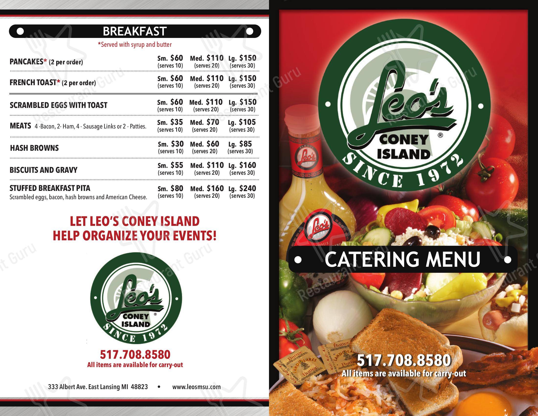 Menu at Leo's Coney Island MSU restaurant, East Lansing