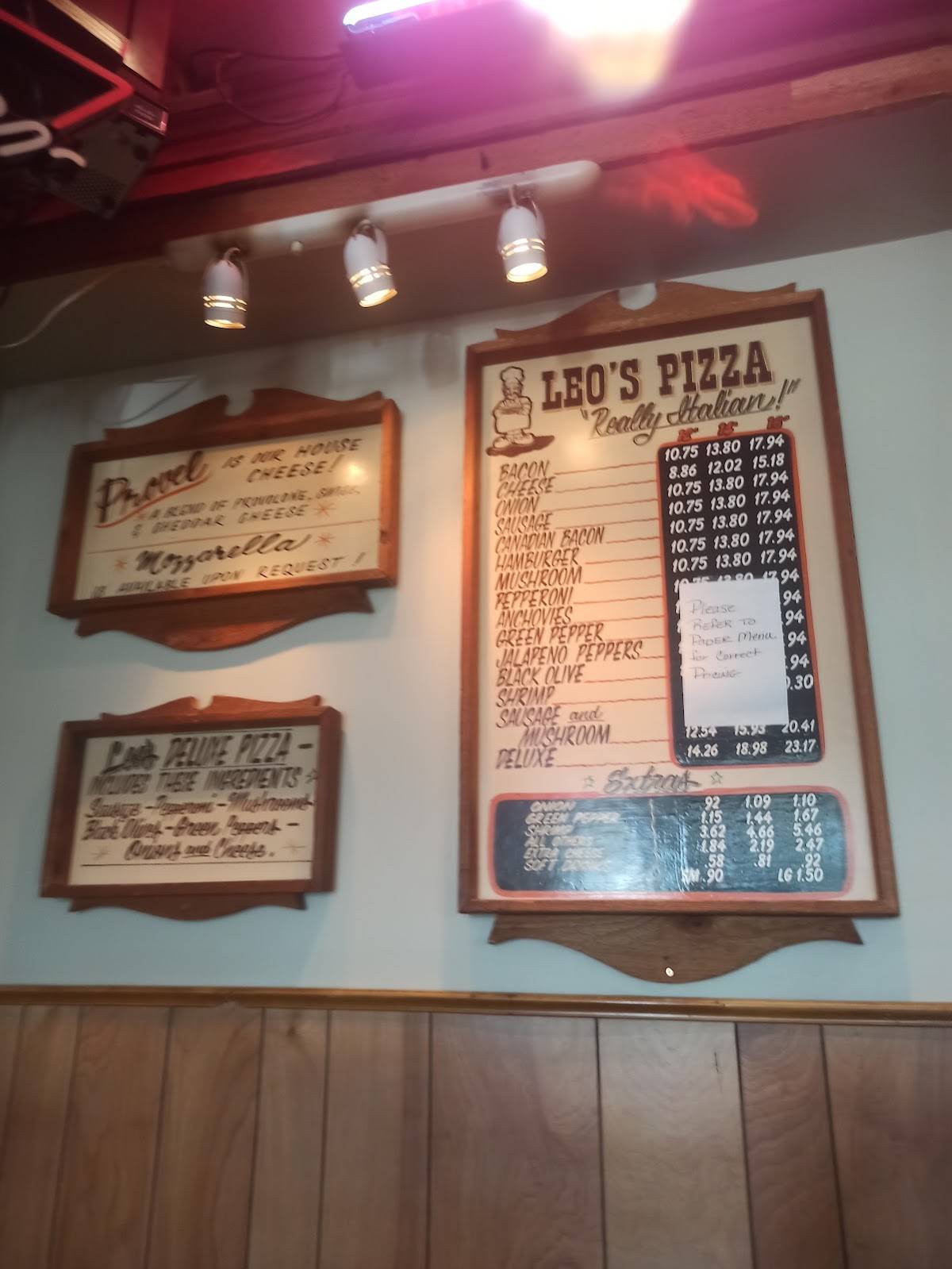 Menu at Leo's Pizza pizzeria, Kansas City