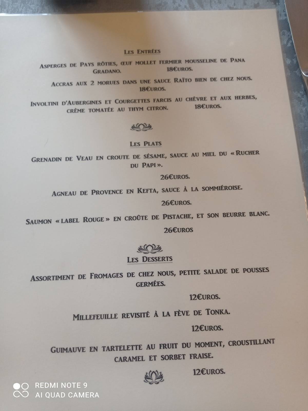 Menu au Les Secrets de Céline restaurant, Lézan