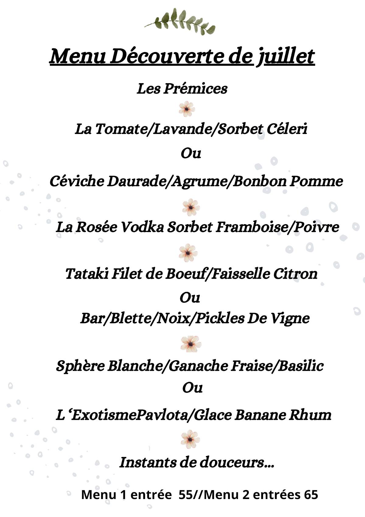 Menu au Les Tables de la Pause Verte restaurant, Wellin