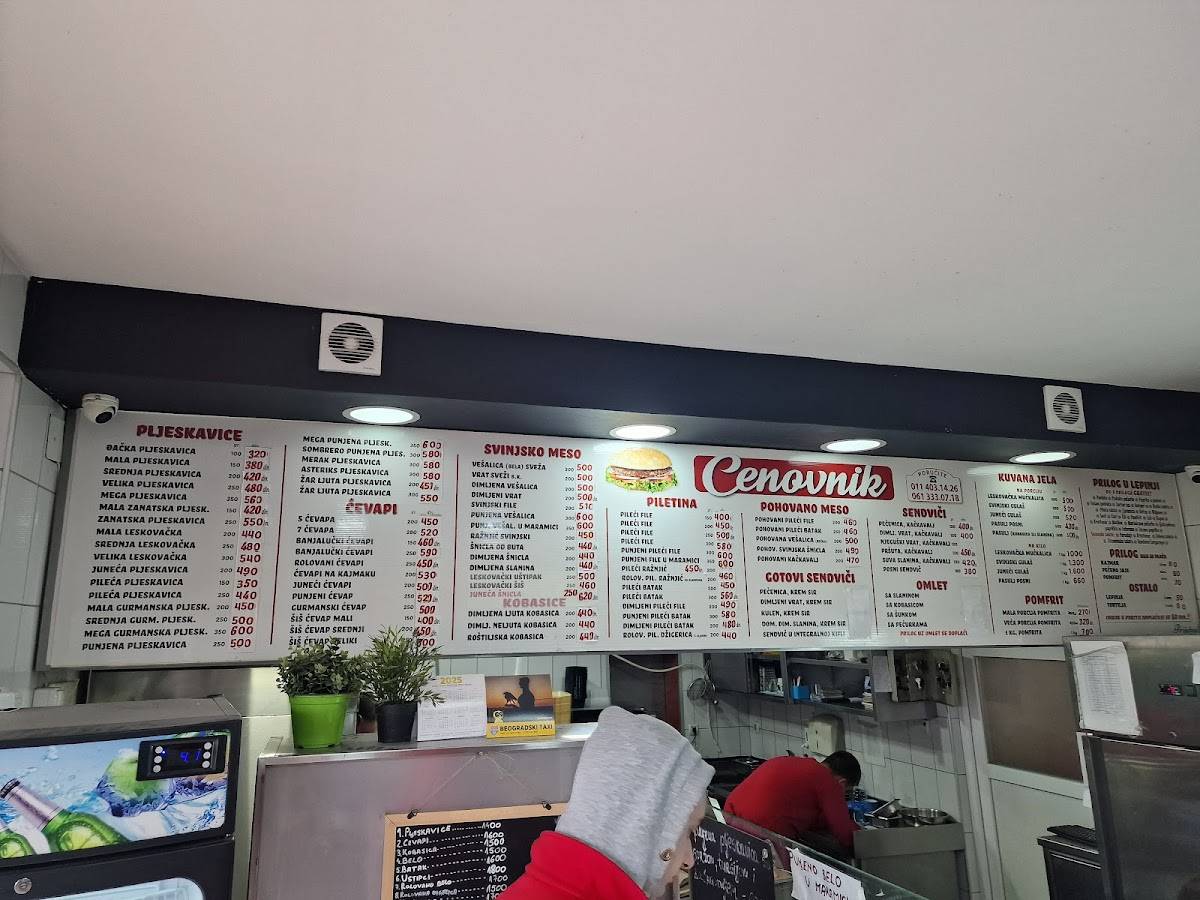 Menu at Lesko Žar restaurant, Belgrade, Patrisa Lumumbe 71g