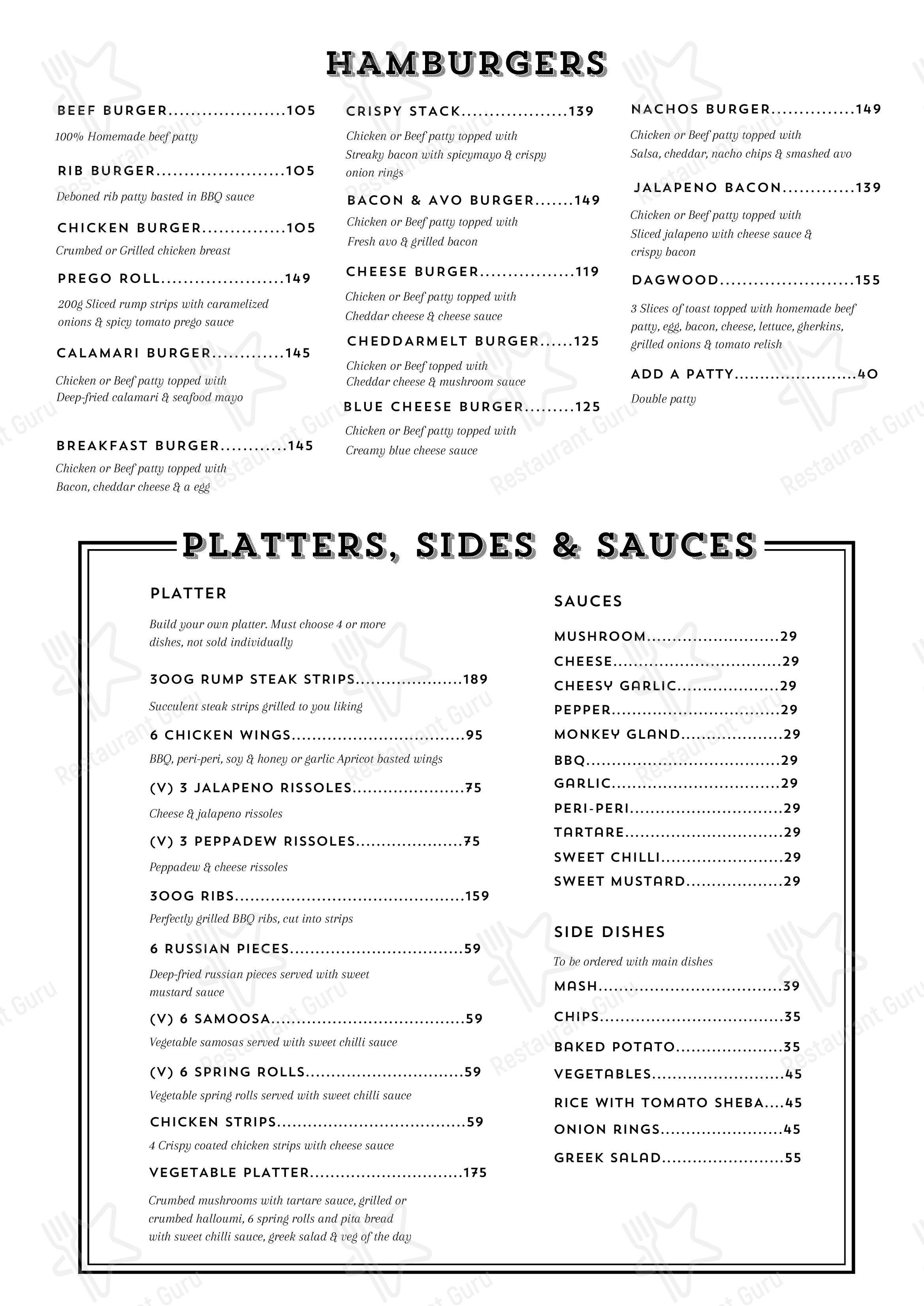 Menu at Letaba Junction restaurant, Letsitele