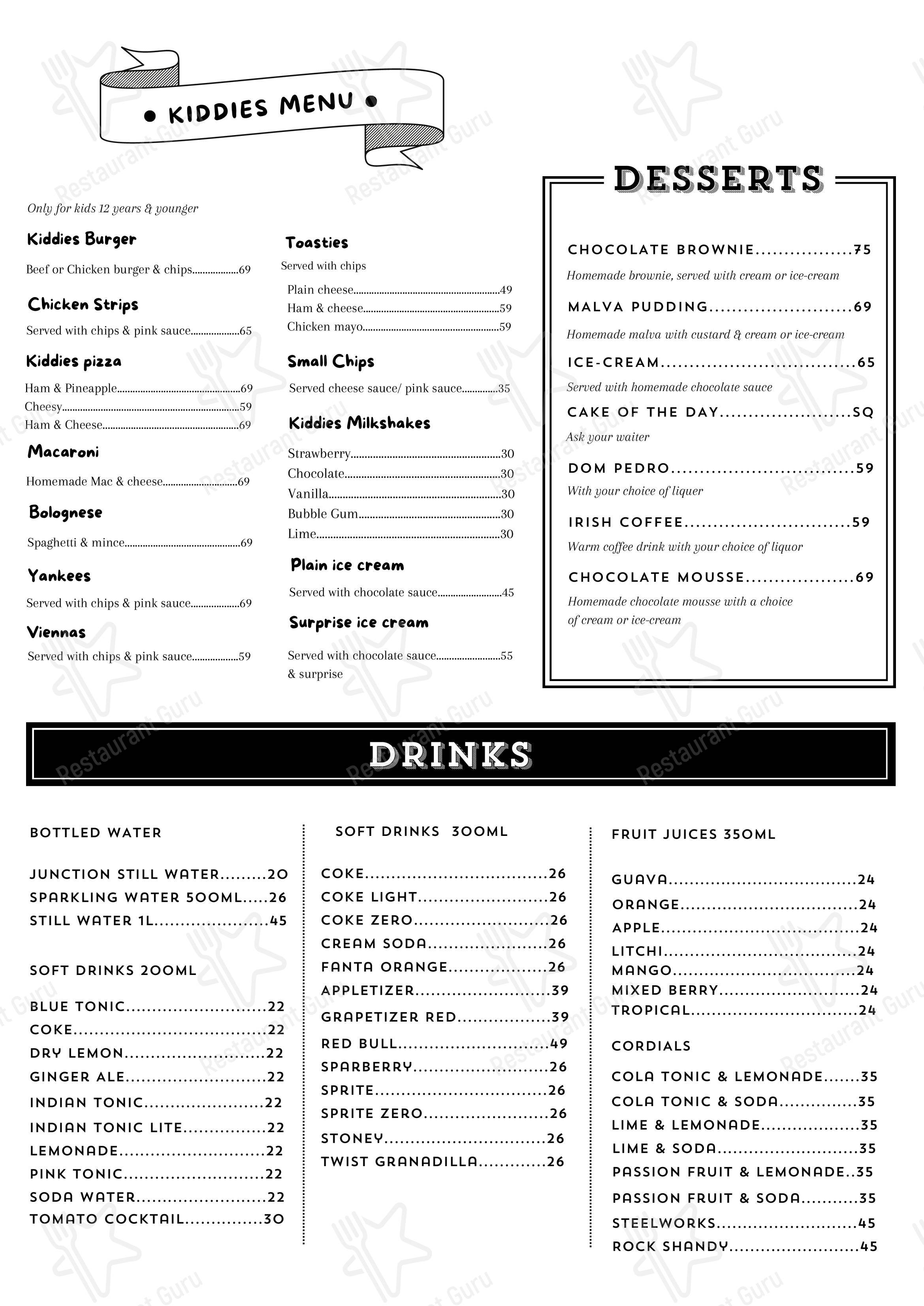 Menu at Letaba Junction restaurant, Letsitele