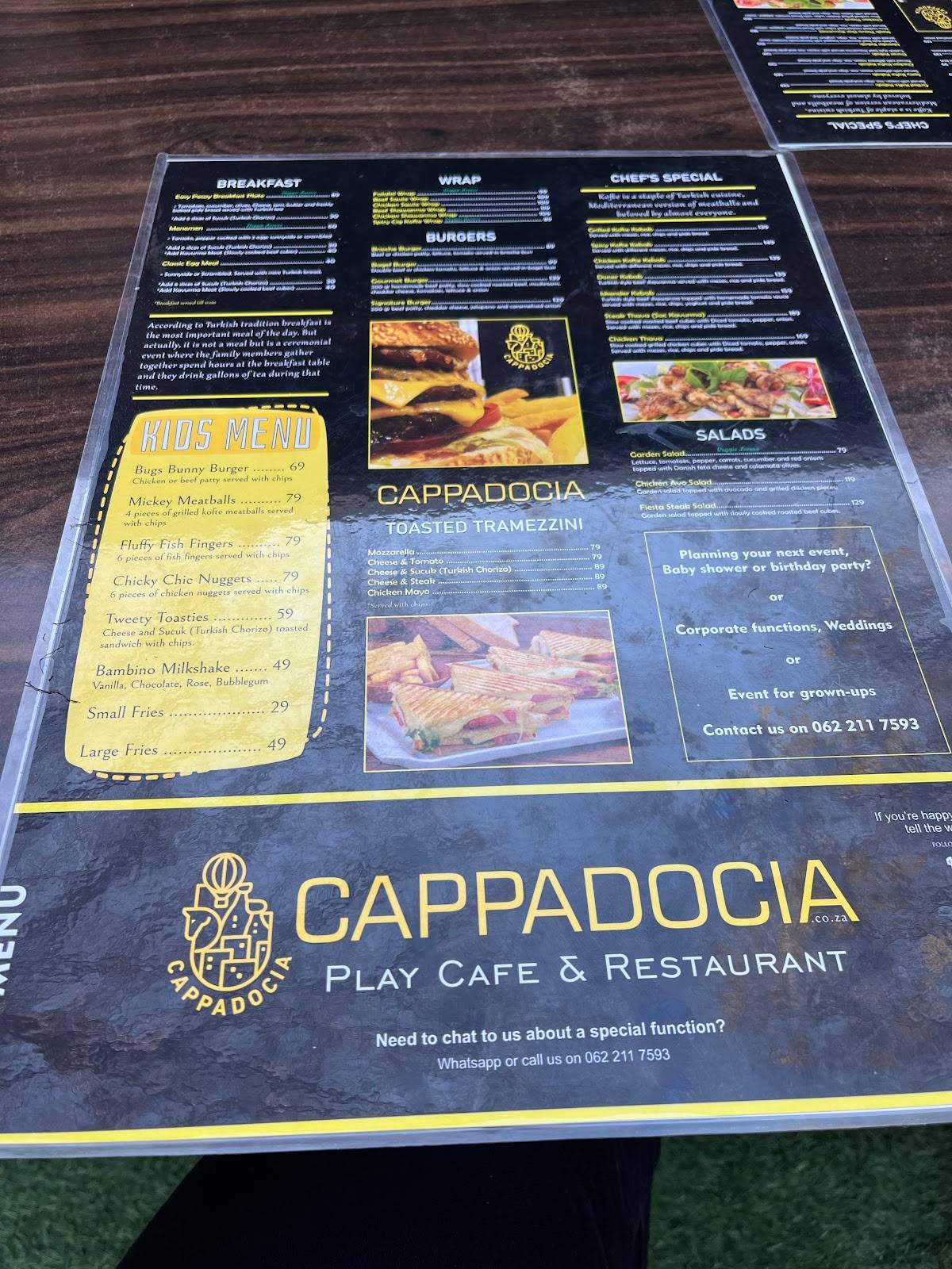 Speisekarte von Cappadocia Play Cafe & Restaurant, Lethabong