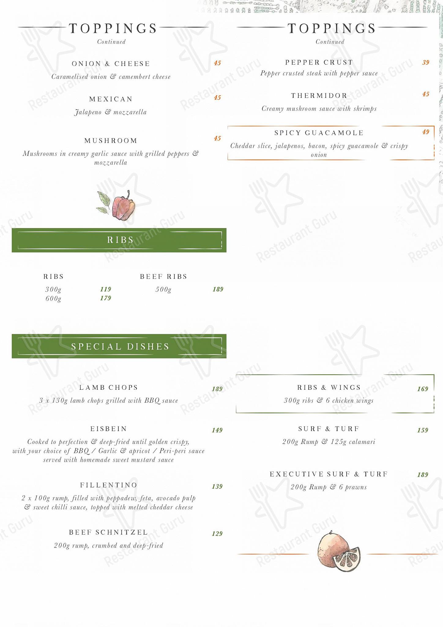 Menu at Letaba Junction restaurant, Letsitele
