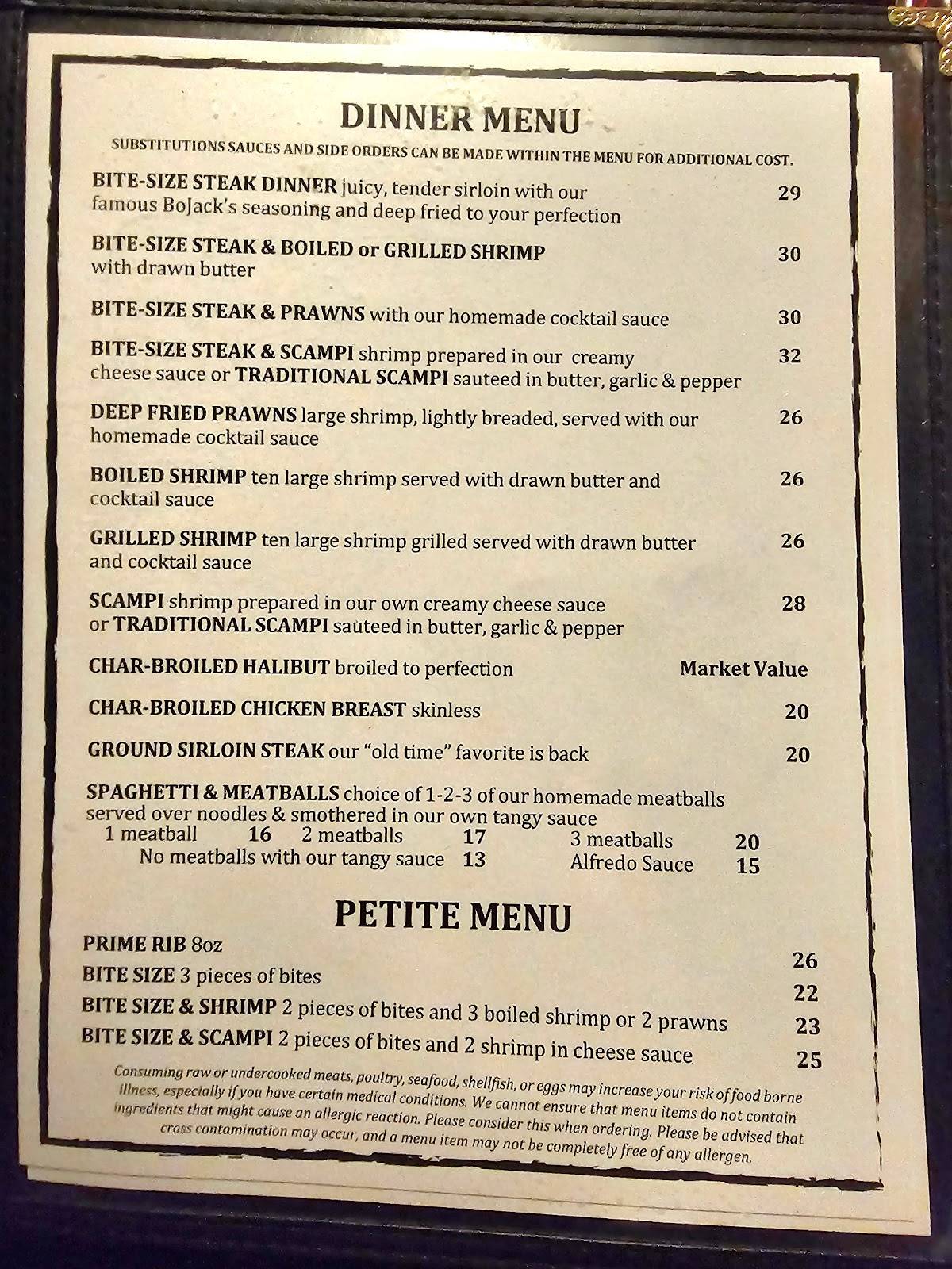 Menu at Bojack's Broiler Pit pub & bar, Lewiston