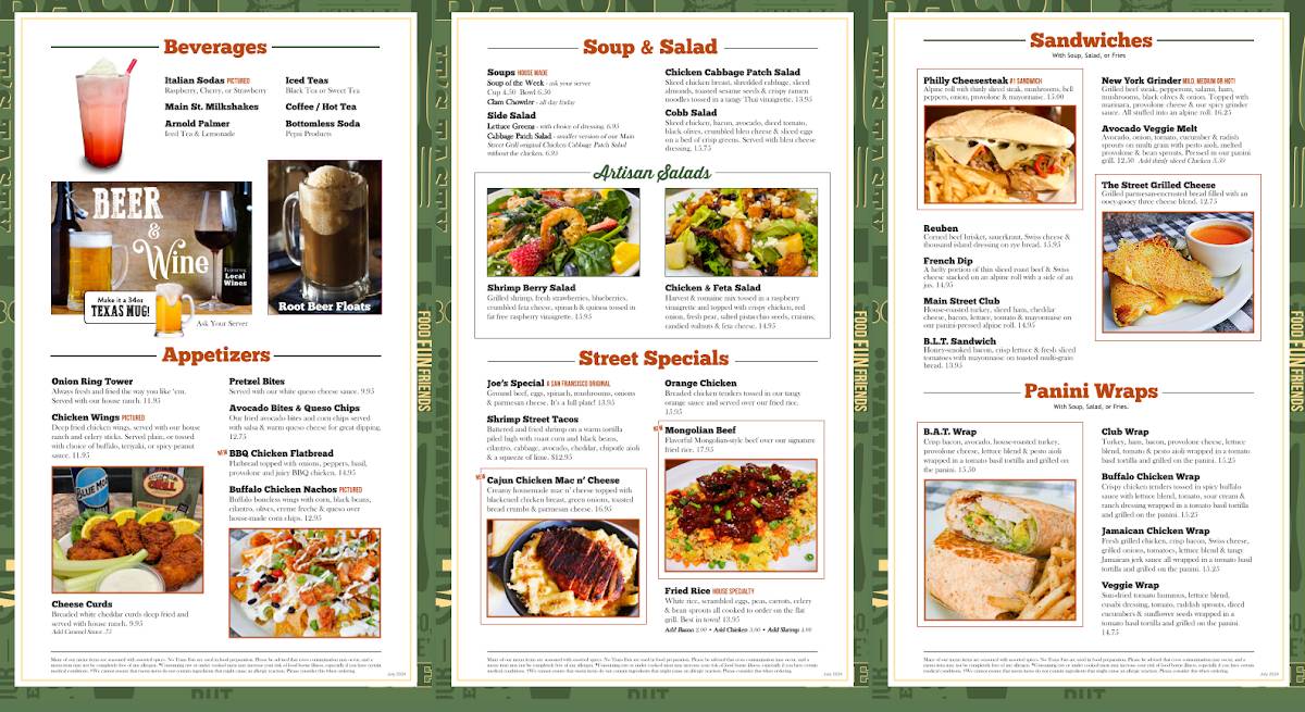 Menu at Main Street Grill restaurant, Lewiston