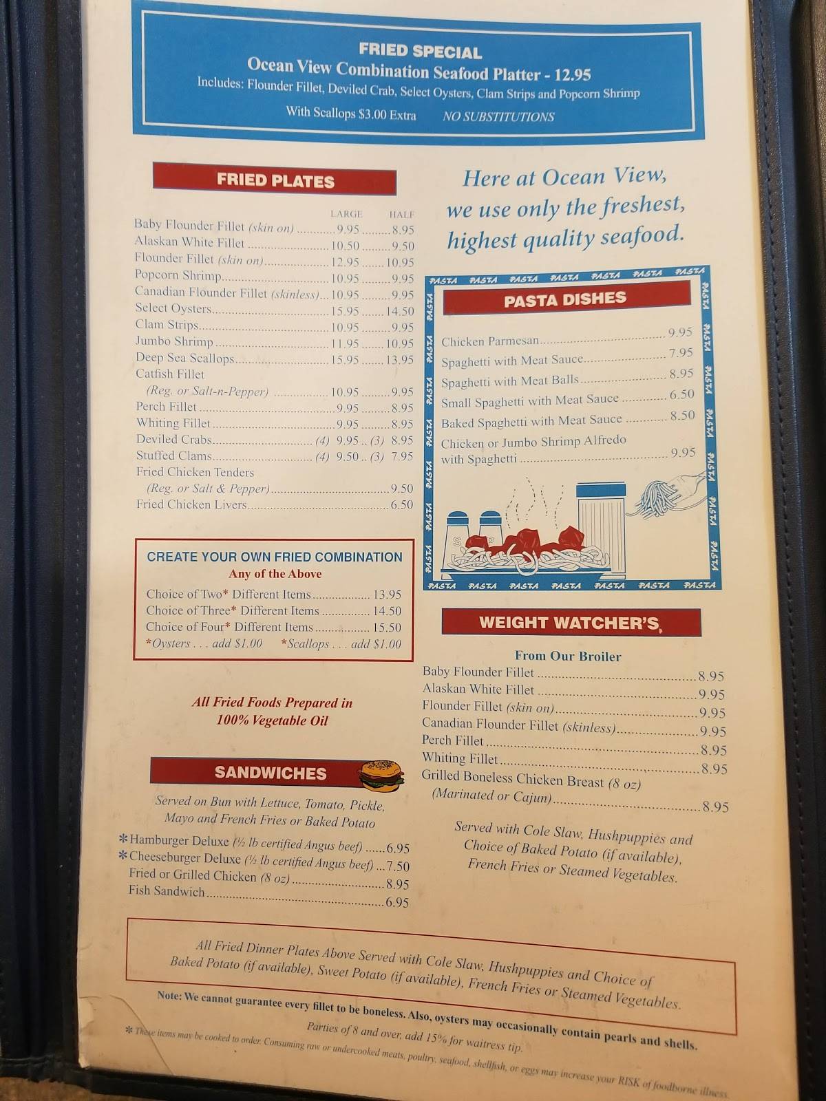Menu at Ocean View Seafood restaurant, Lexington