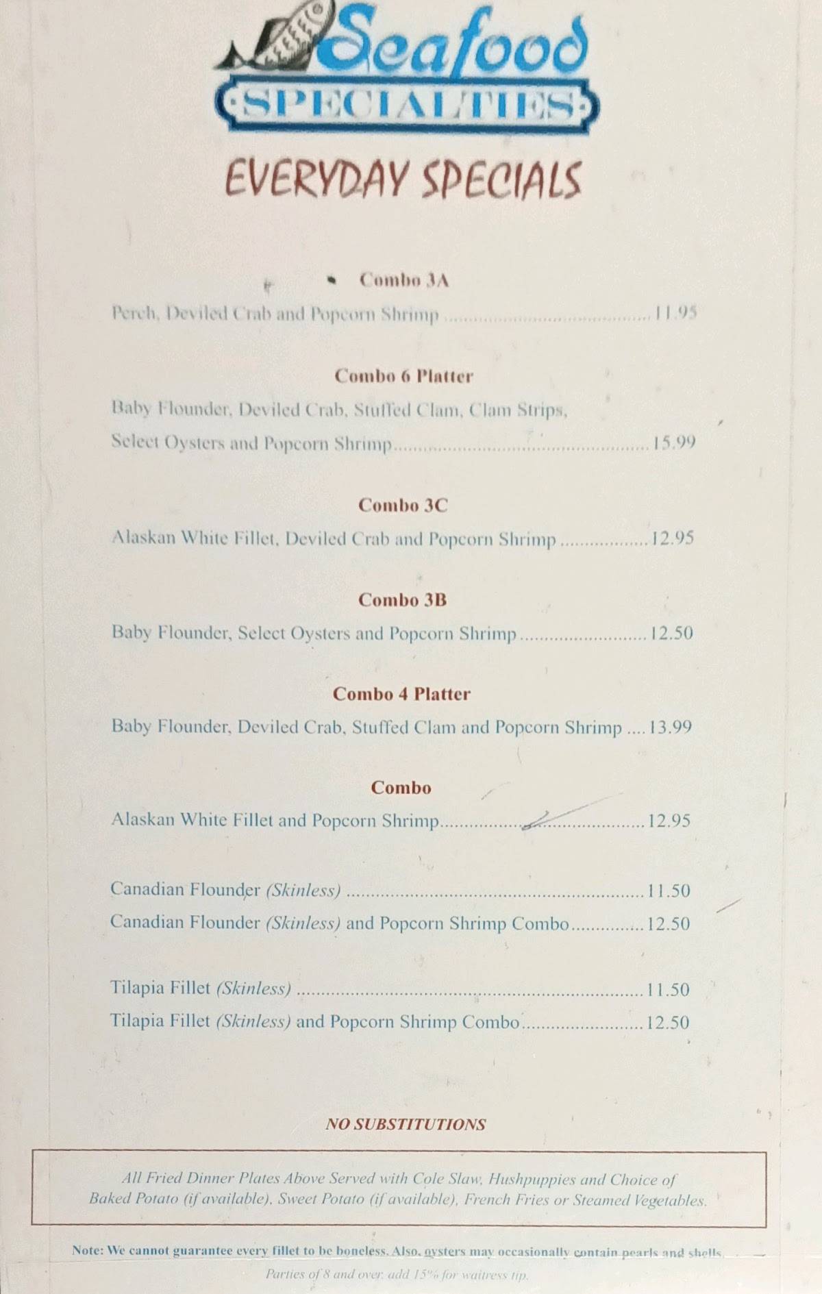 Menu at Ocean View Seafood restaurant, Lexington