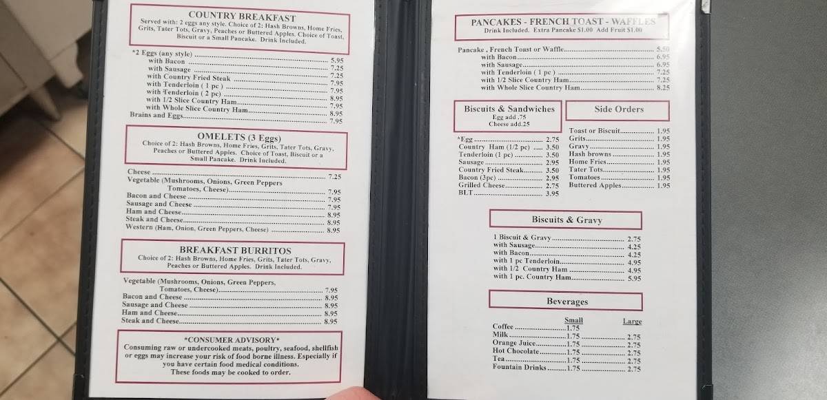 Menu at Southern Lunch restaurant, Lexington
