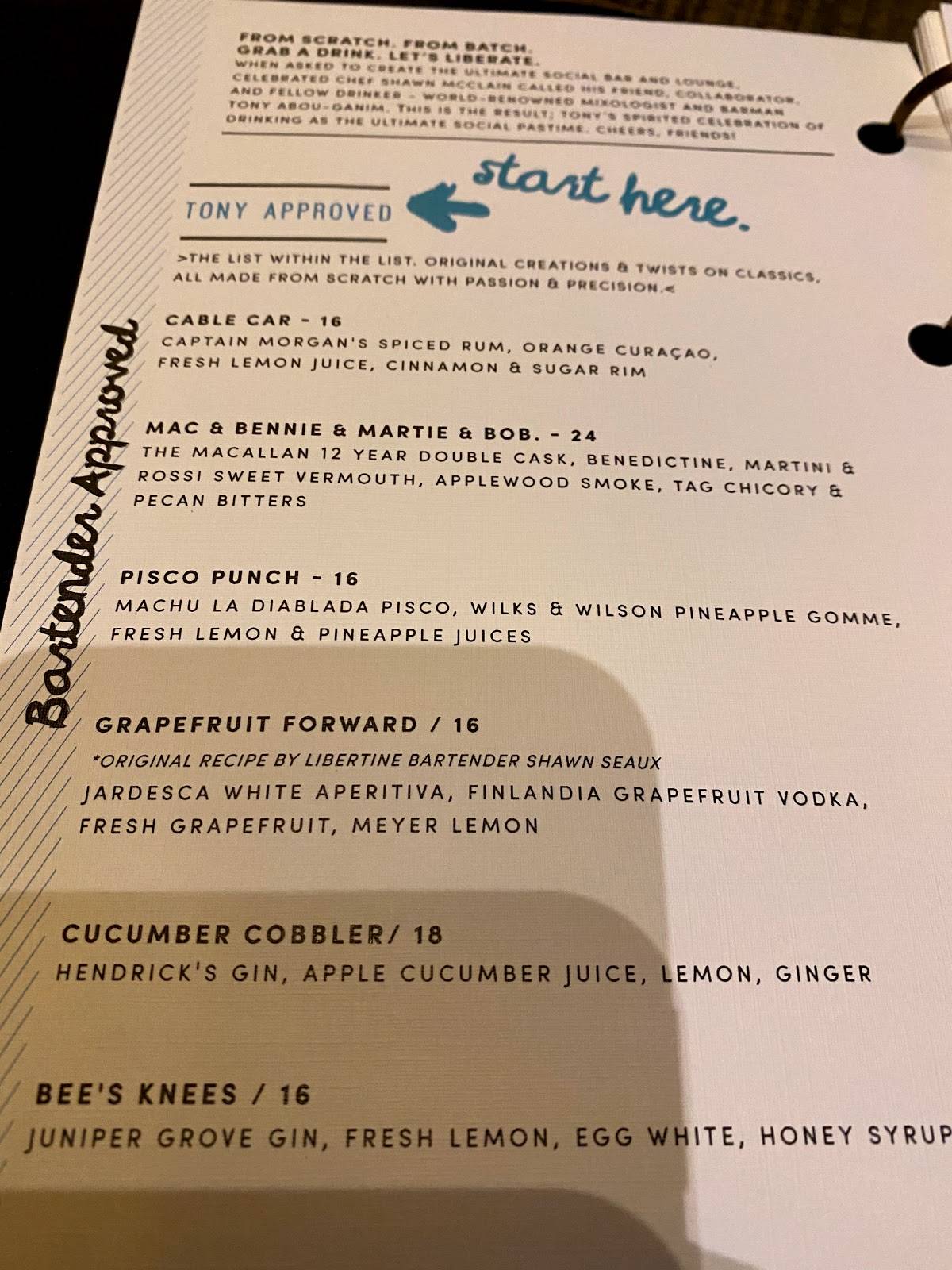 Menu at Libertine Social pub & bar, Las Vegas