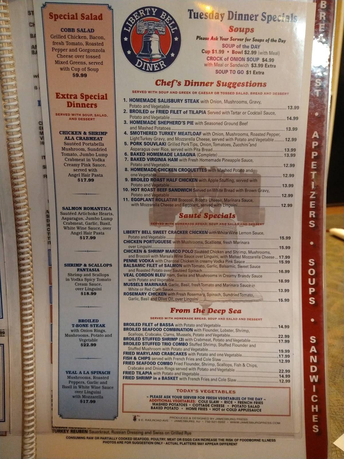 Menu at Liberty Bell Diner restaurant, Philadelphia, 8445 Frankford Ave