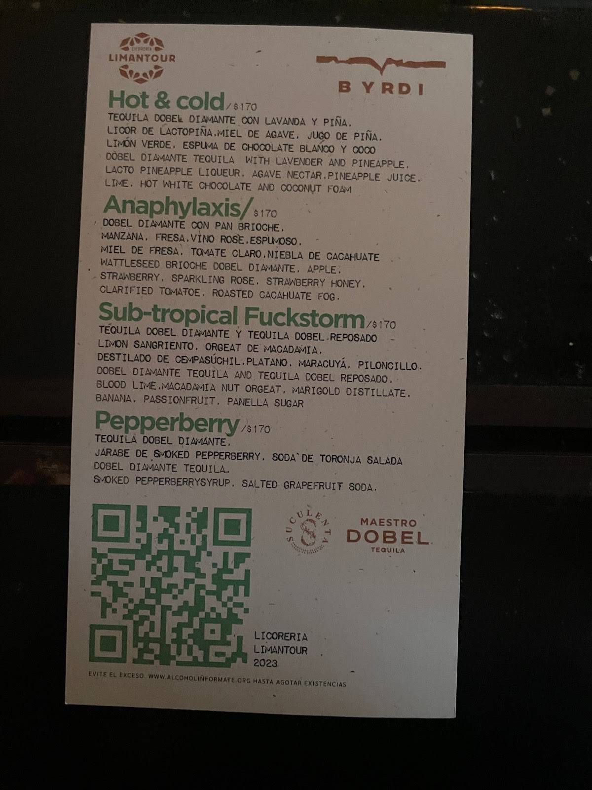 Carta del pub y bar Licorería Limantour, Ciudad López Mateos, Av ...