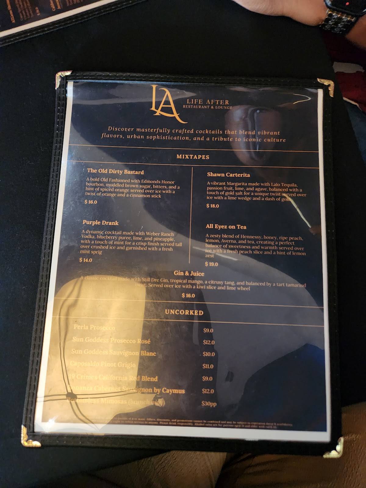 Menu at Life After Restaurant & Lounge, Edgewater