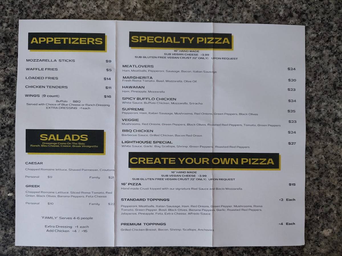 Menu at Lighthouse Pizza Corolla pizzeria, Corolla