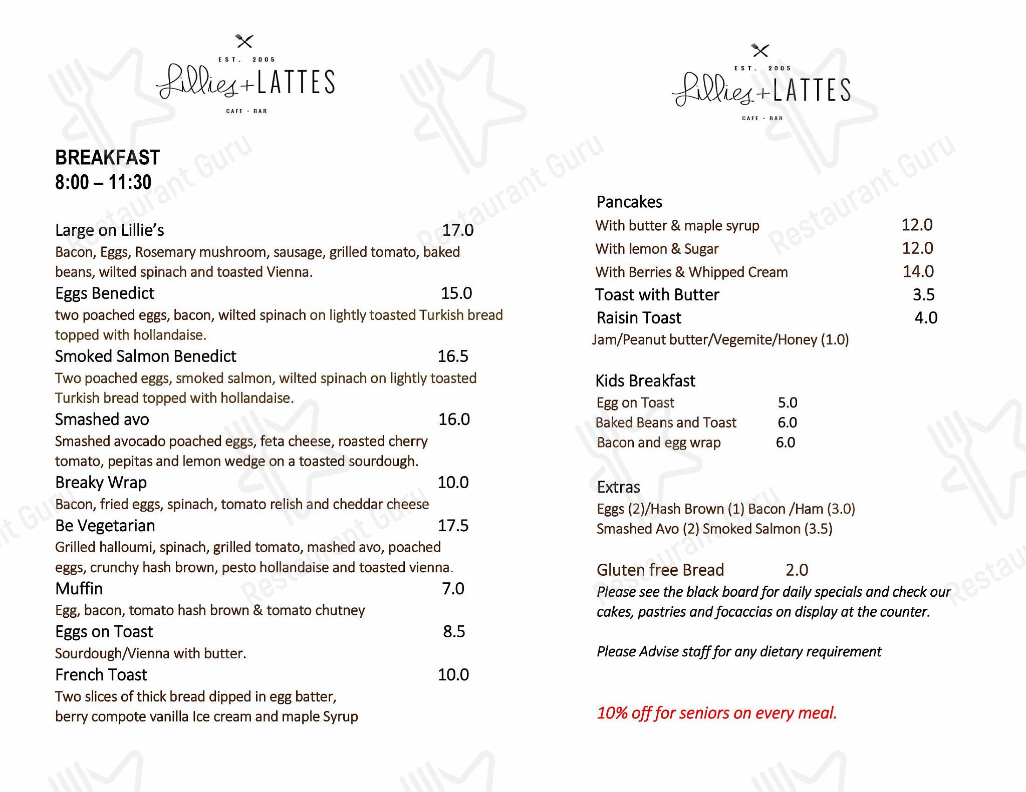 Menu at Green Leaf cafe & Bar, Stawell