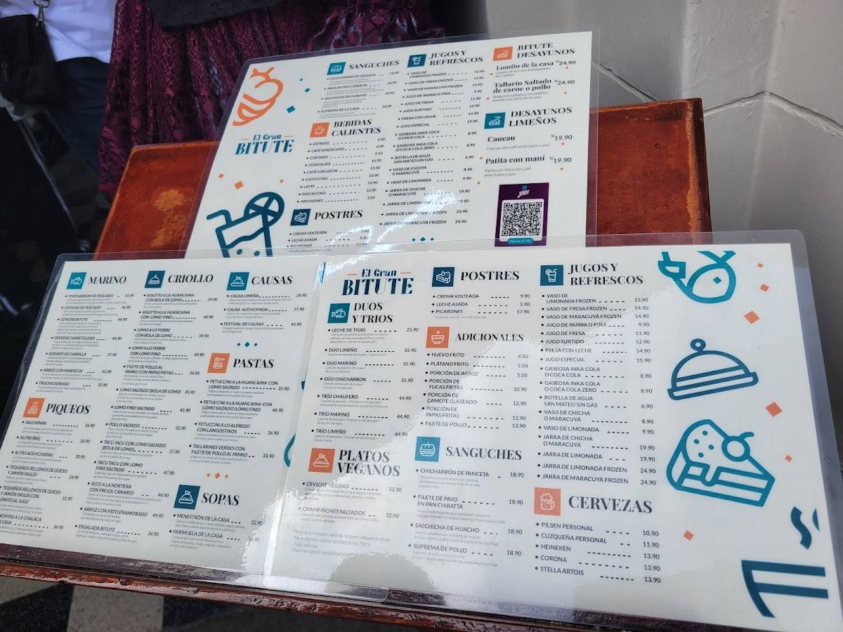 Carta del restaurante El Gran Bitute, Lima