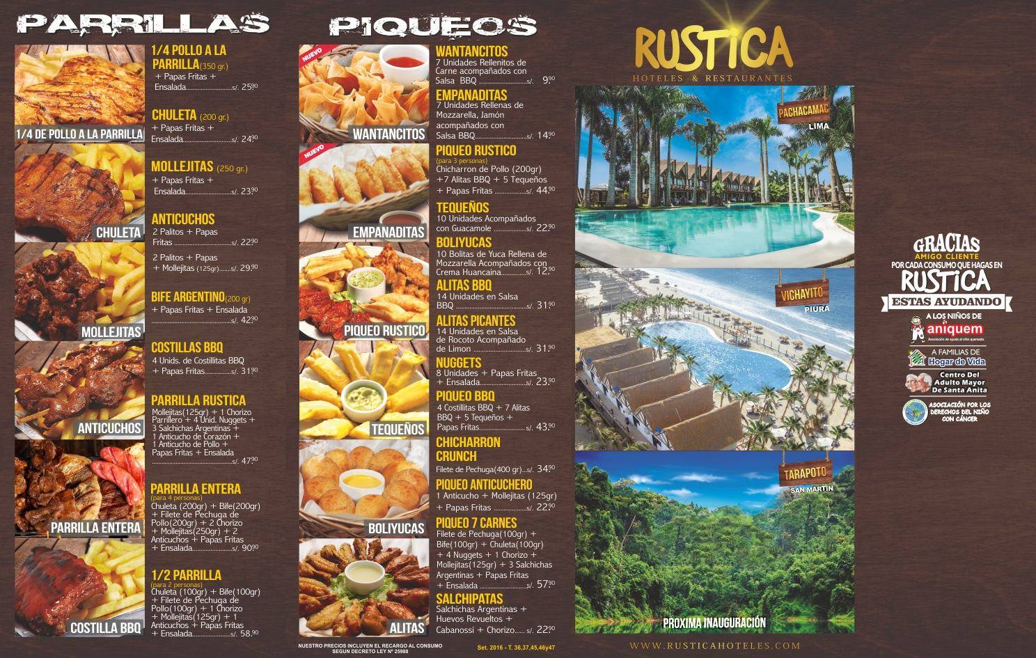 Carta del restaurante Rustica, Independencia, Centro Comercial Lima Norte