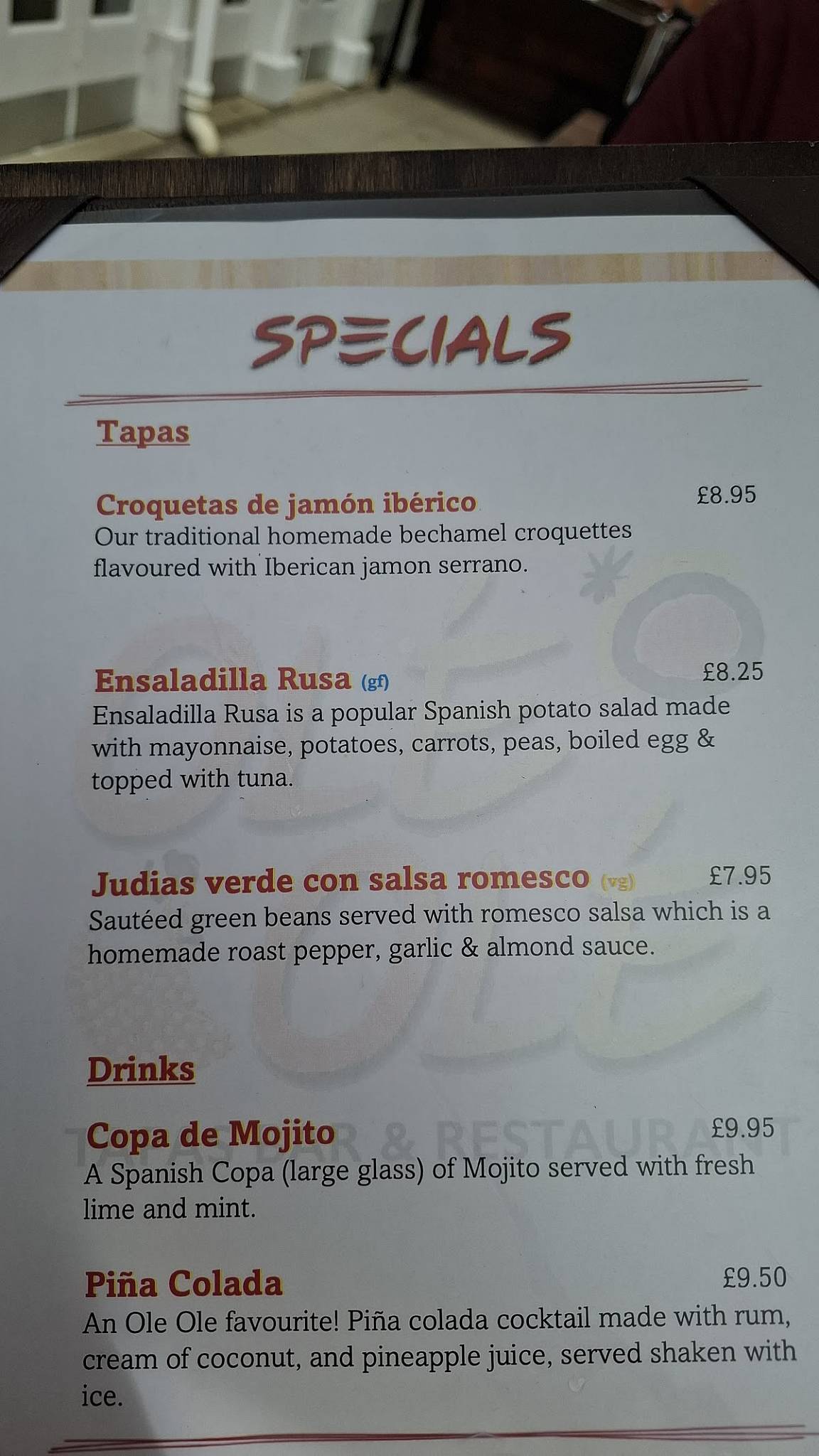 Menu at Olé Olé Tapas Bar & Restaurant, Lincoln