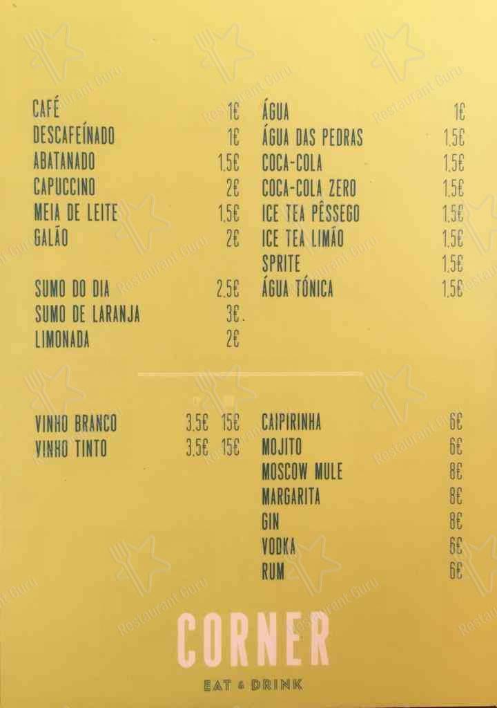 Menu at Corner pub & bar, Lisbon