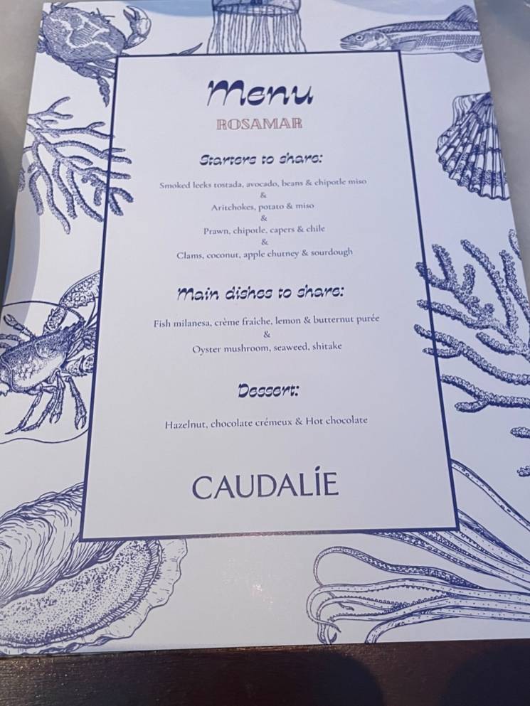 Menu at Rosamar restaurant, Lisbon
