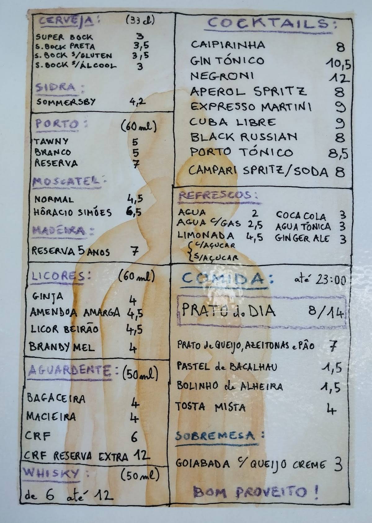 Menu em Tejo Bar, Lisboa, Beco do Vigário 1A