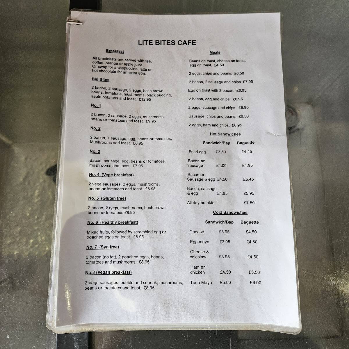 Menu at Lite Bites cafe, Polegate
