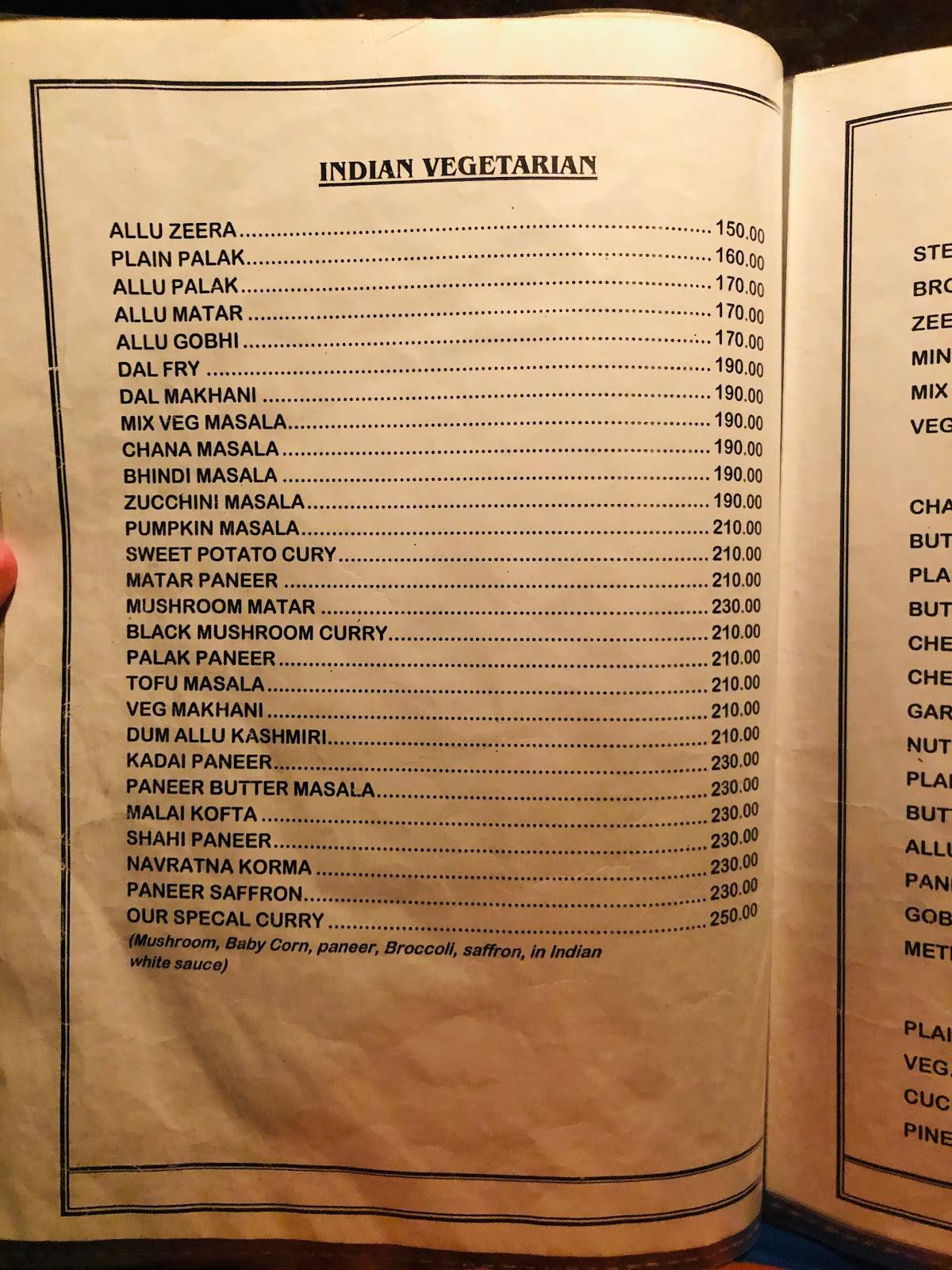 Menu at Little Buddha Cafe, Rishikesh