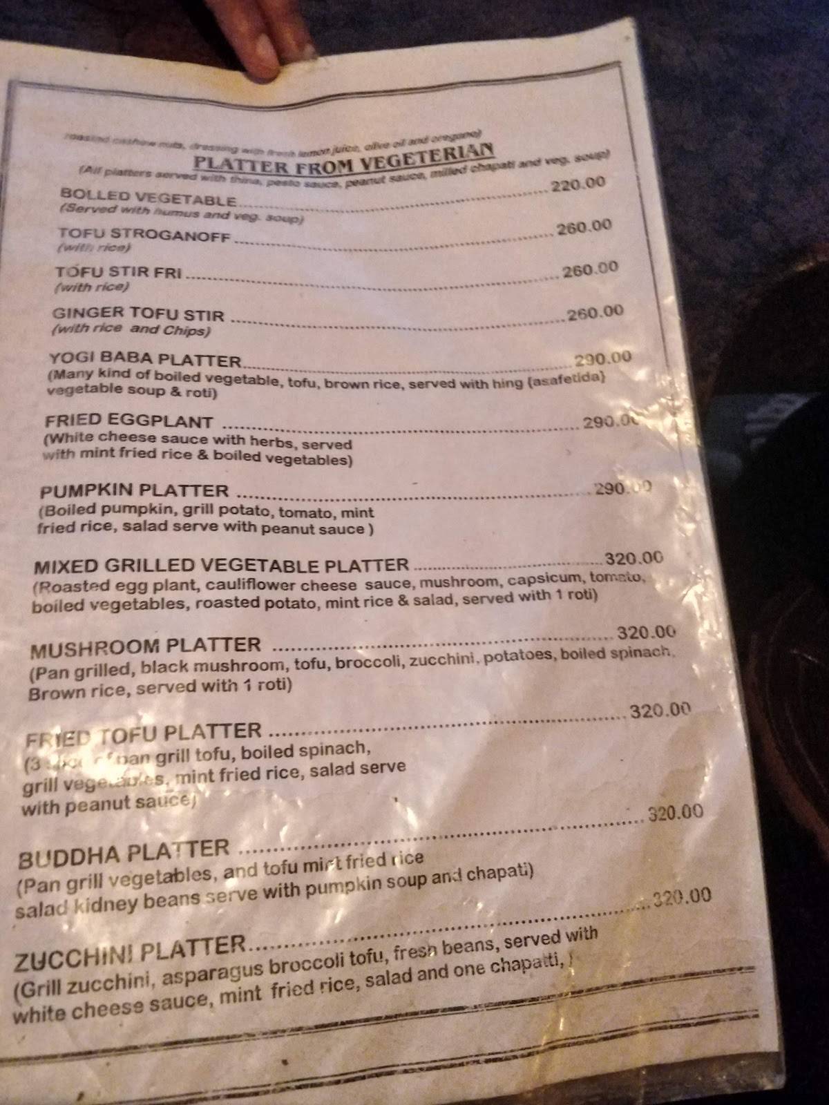 Menu at Little Buddha Cafe, Rishikesh