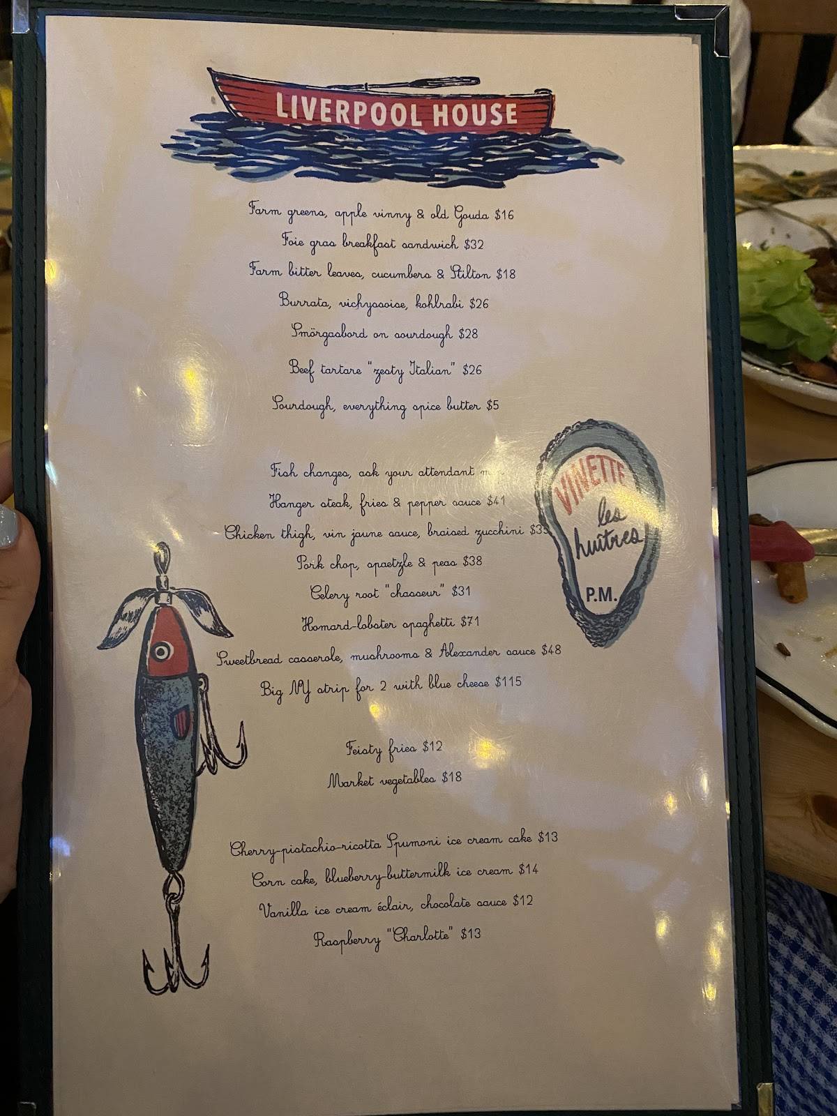 Menu at Liverpool House restaurant, Montréal