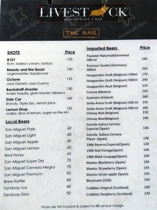 Menu at Livestock restaurant, Quezon City, 116 Eastwood Ave