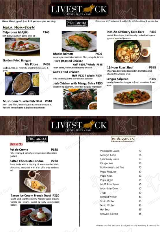 Menu at Livestock restaurant, Quezon City, 116 Eastwood Ave