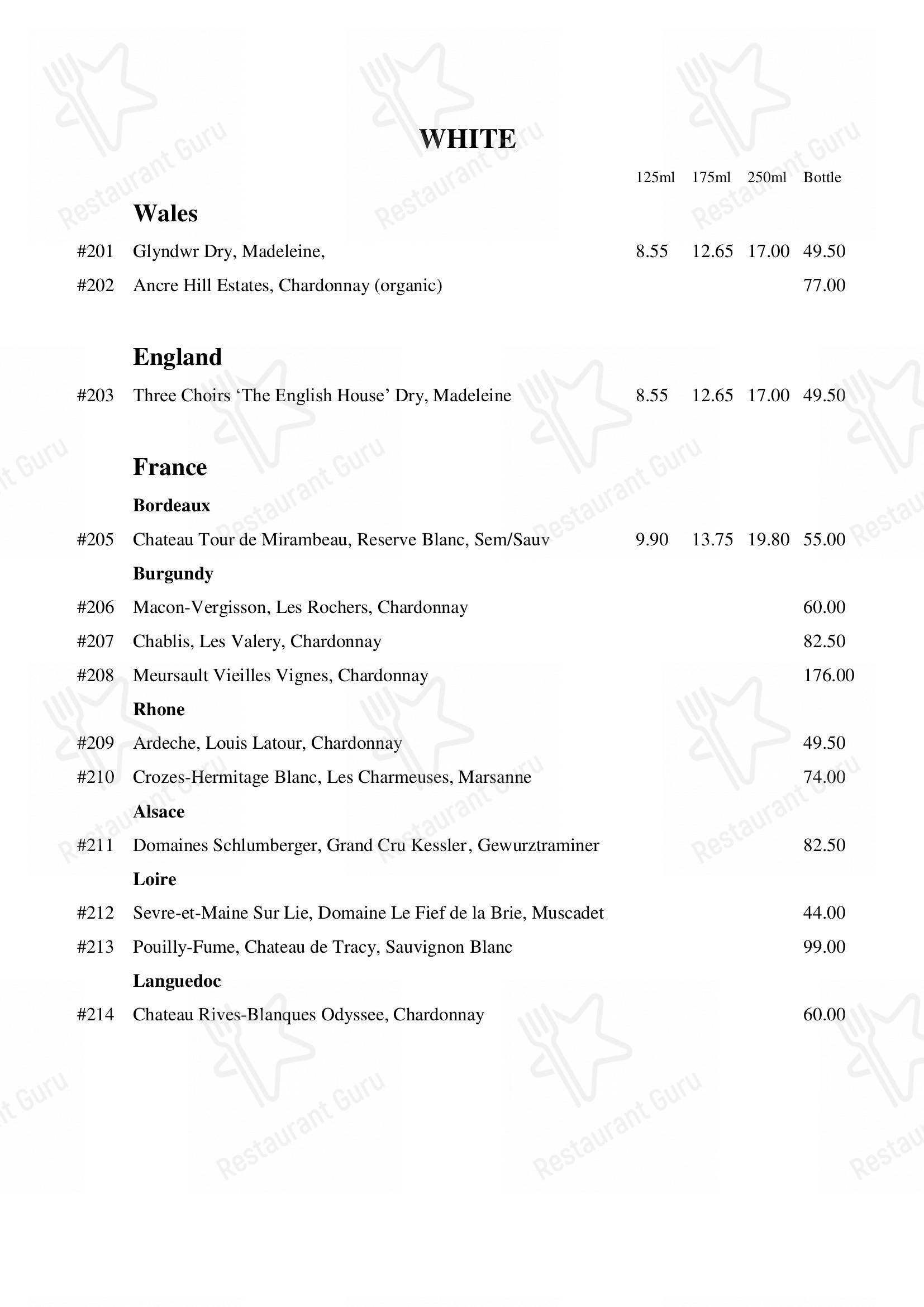 Menu at Llangoed Hall restaurant, Llyswen