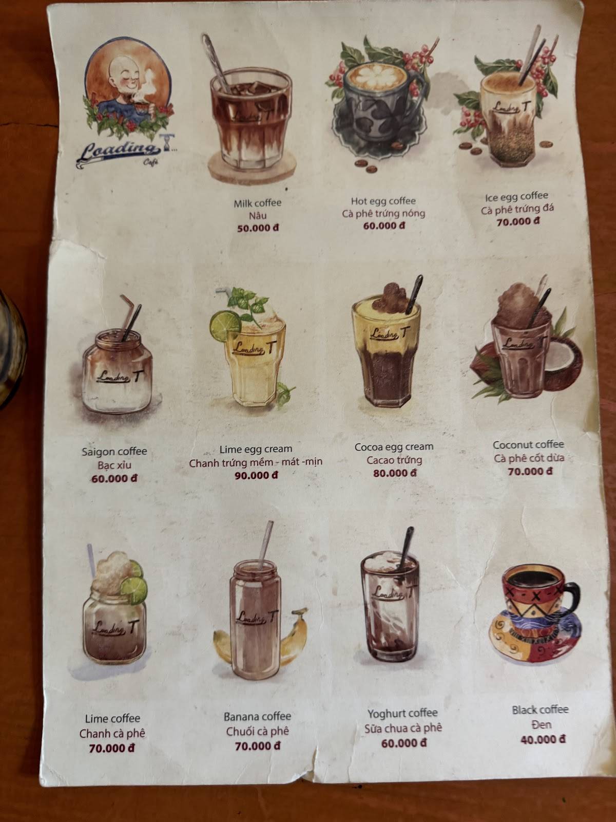 Menu at Loading T café cafe, Hanoi