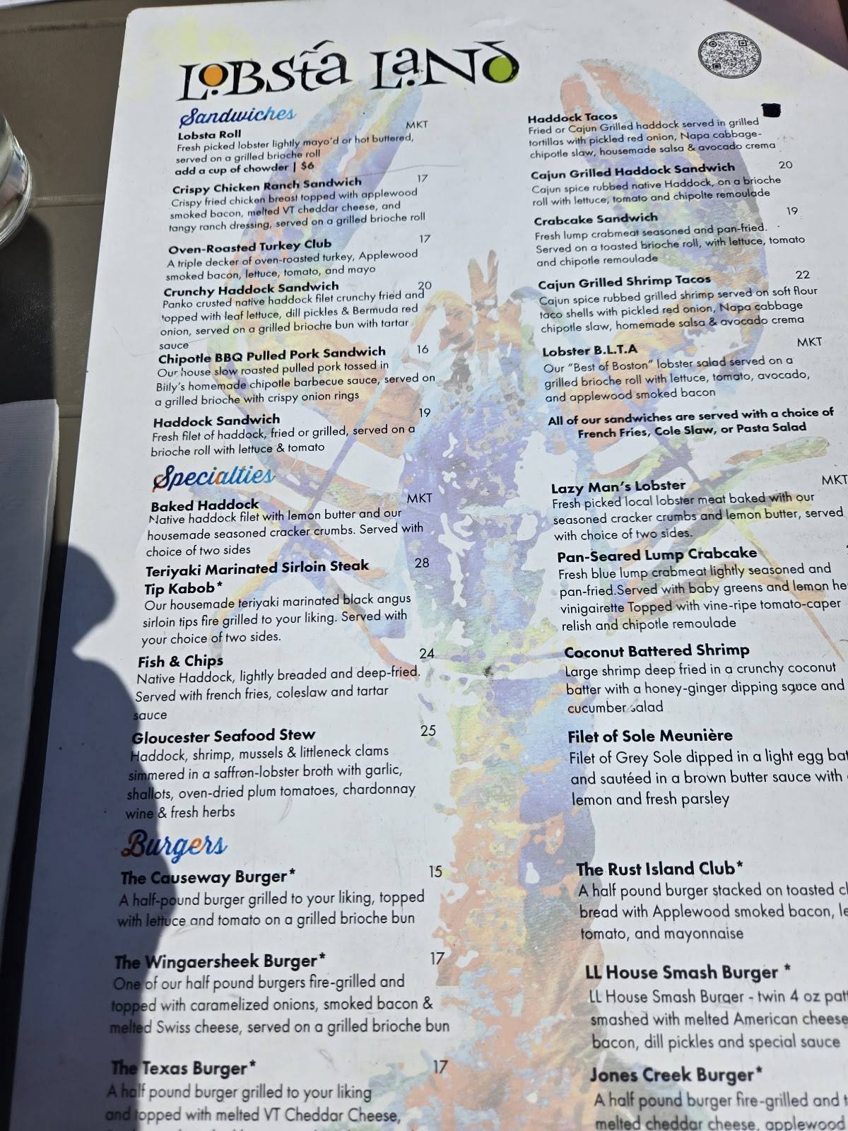Menu at Lobsta Land Restaurant, Gloucester