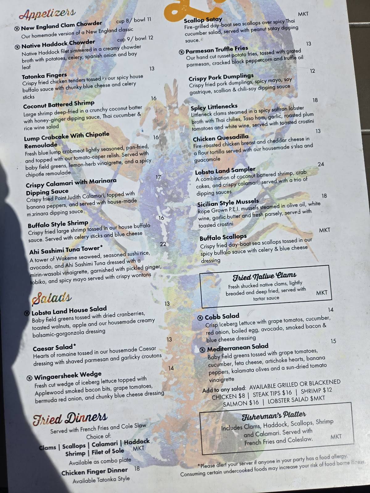 Menu at Lobsta Land Restaurant, Gloucester
