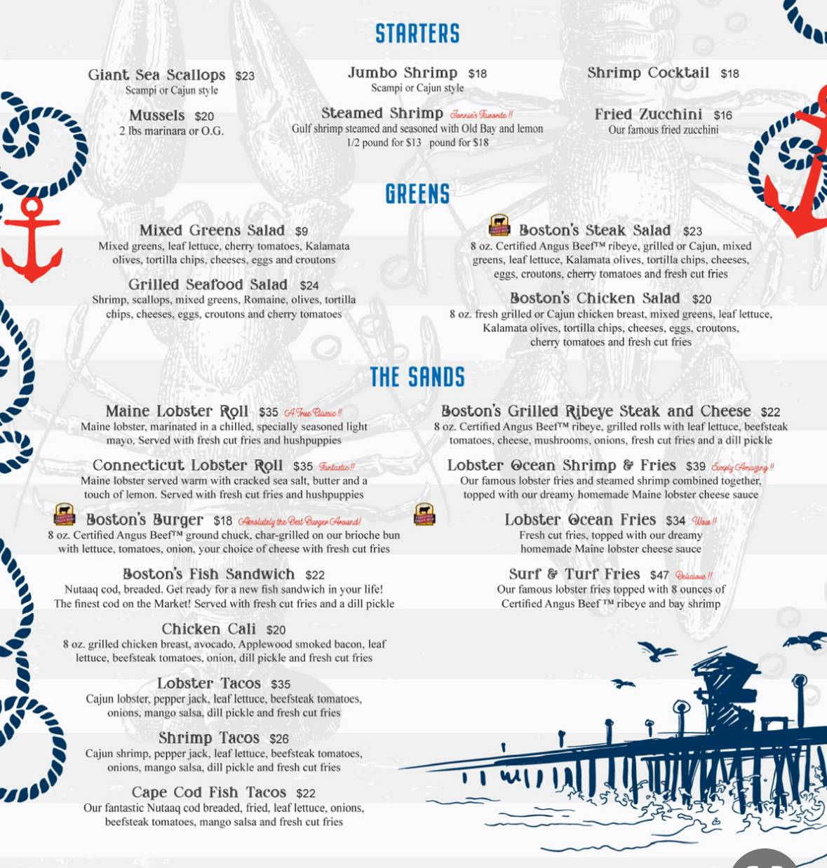 Menu at Lobster Shack At Bostons Harbor & Cape restaurant, Jeannette