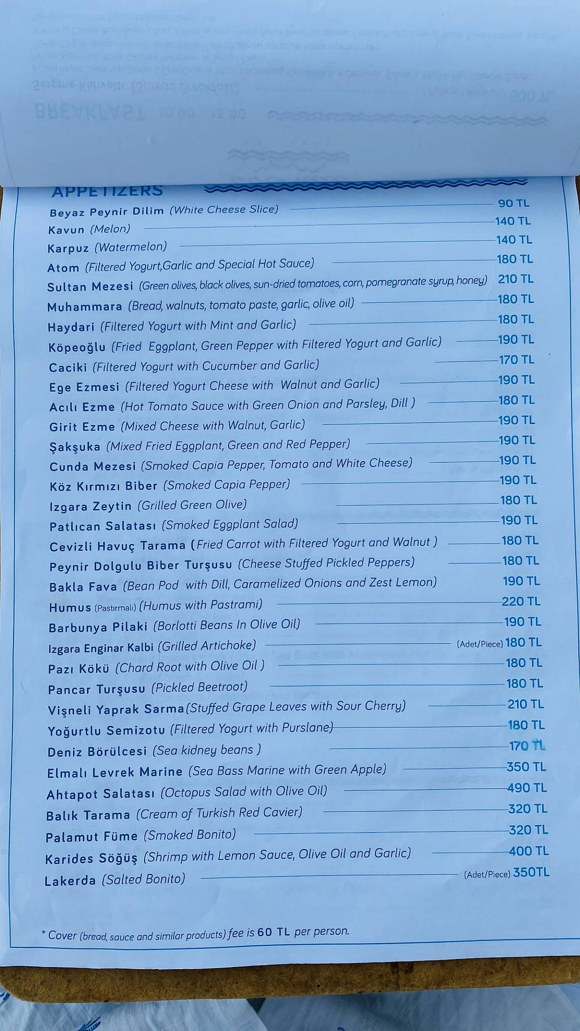 Menu at Loc'ada Büyükada, Adalar