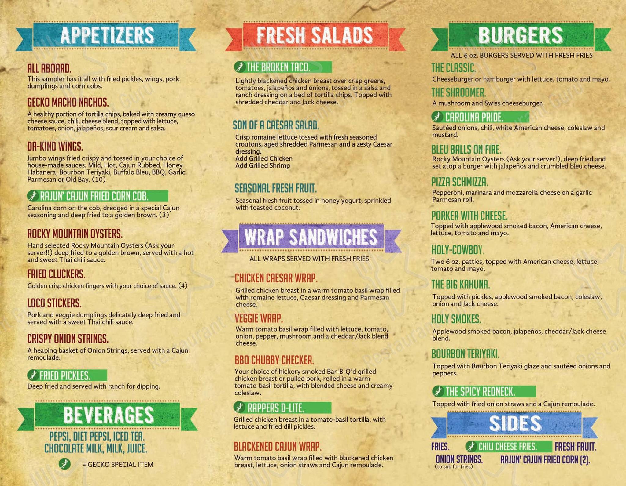 Menu at Loco Gecko pizzeria, Myrtle Beach, S Ocean Blvd