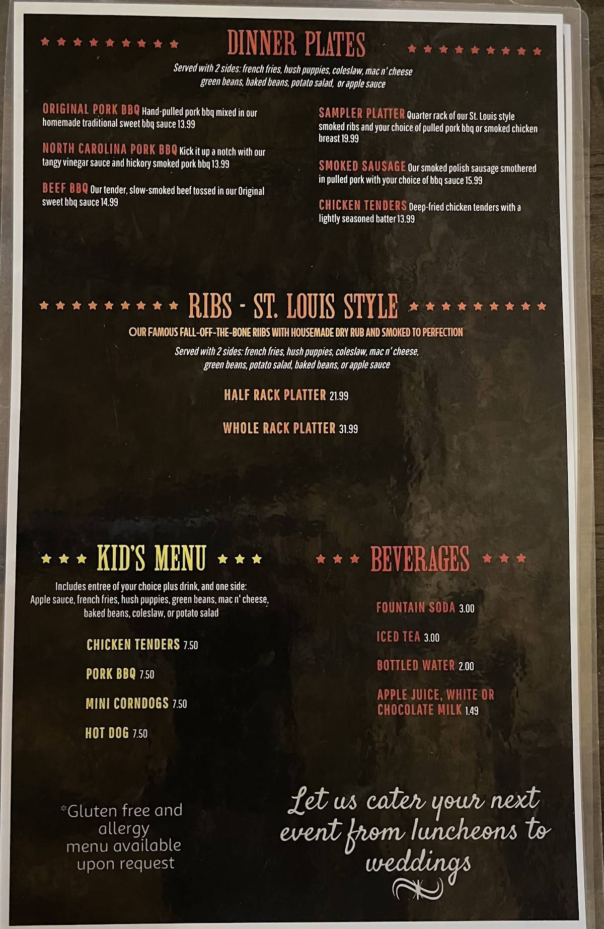 Menu at Log Cabin Barbecue, McGaheysville, Spotswood Trail